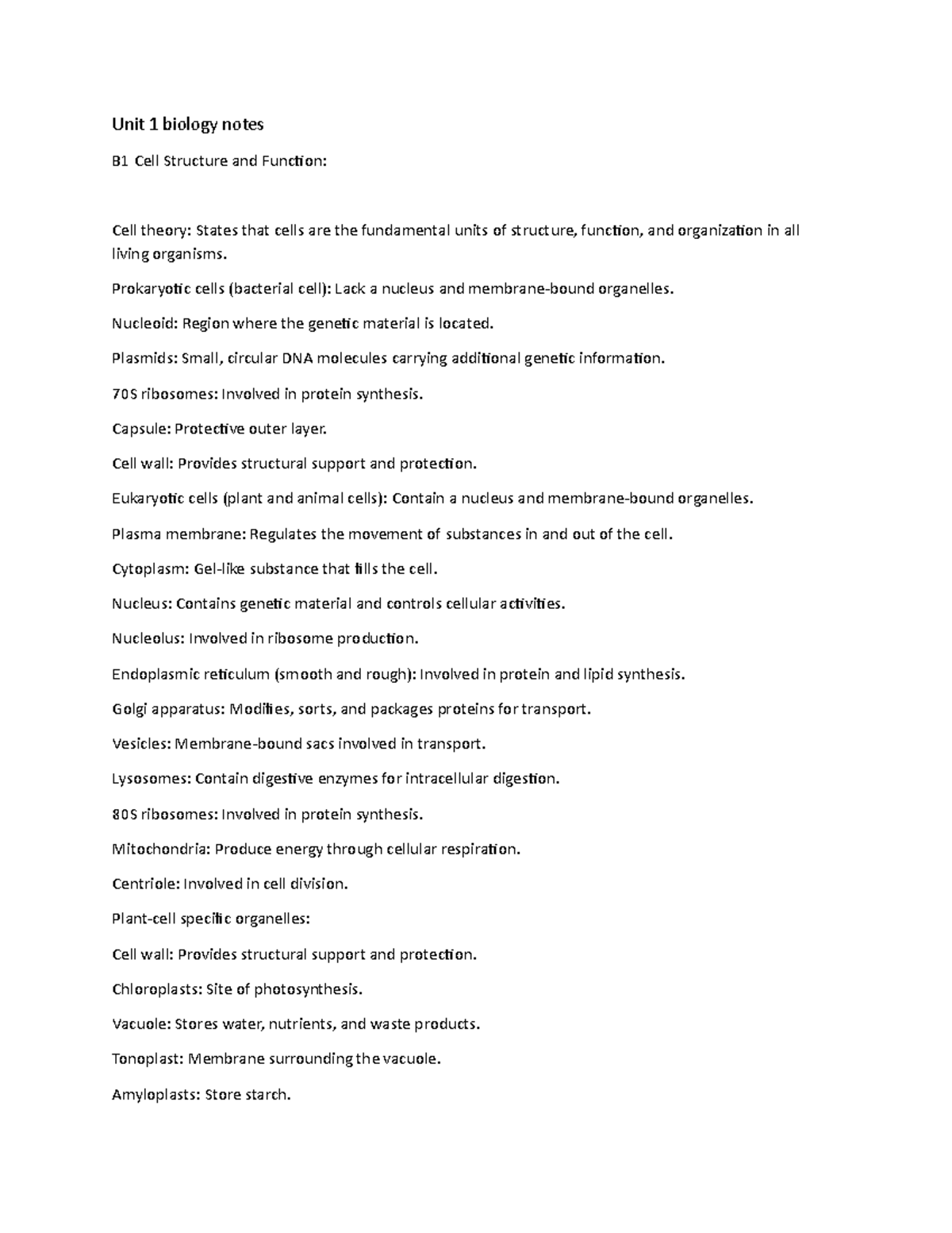 Unit 1 biology notes - betc applied science exam - Unit 1 biology notes ...