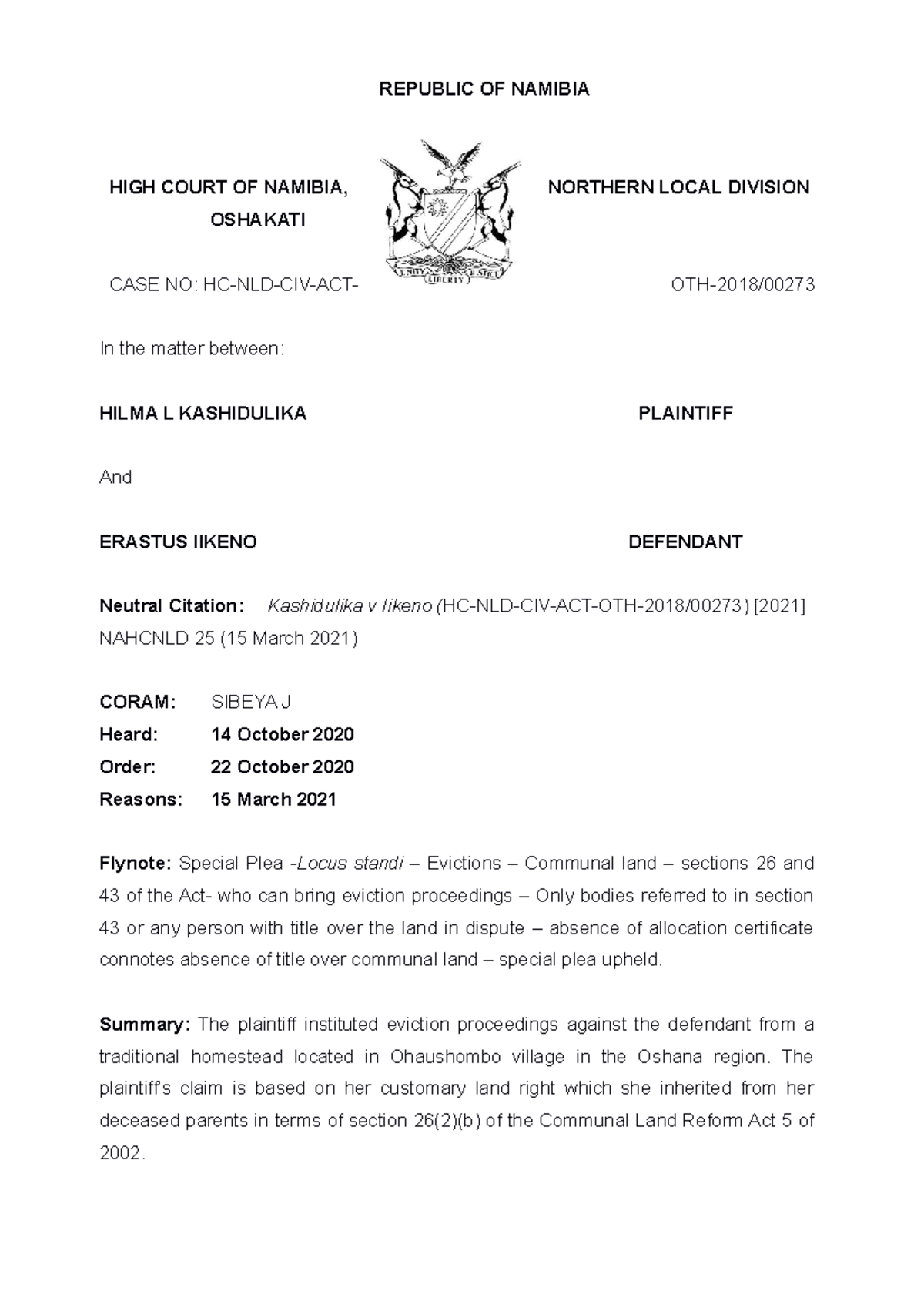 2021-nahcnld-25 - Case Law - REPUBLIC OF NAMIBIA HIGH COURT OF NAMIBIA ...
