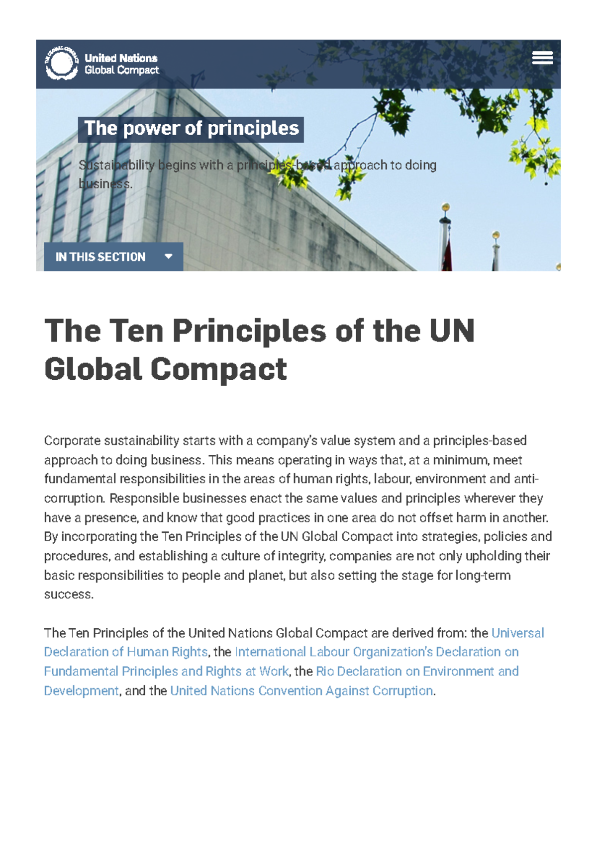 10 Principles UN Global Compact - The Ten Principles of the UN Global Compact Corporate - Studocu