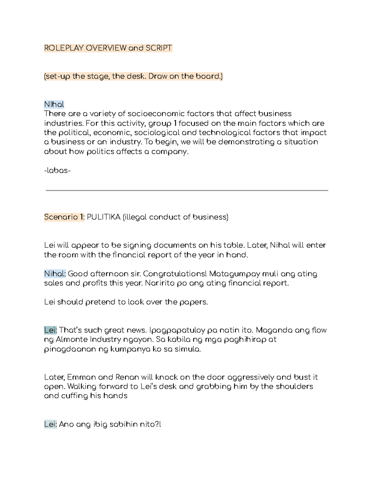 G1 A2 Roleplay Dialogue and Script - ROLEPLAY OVERVIEW and SCRIPT (set ...