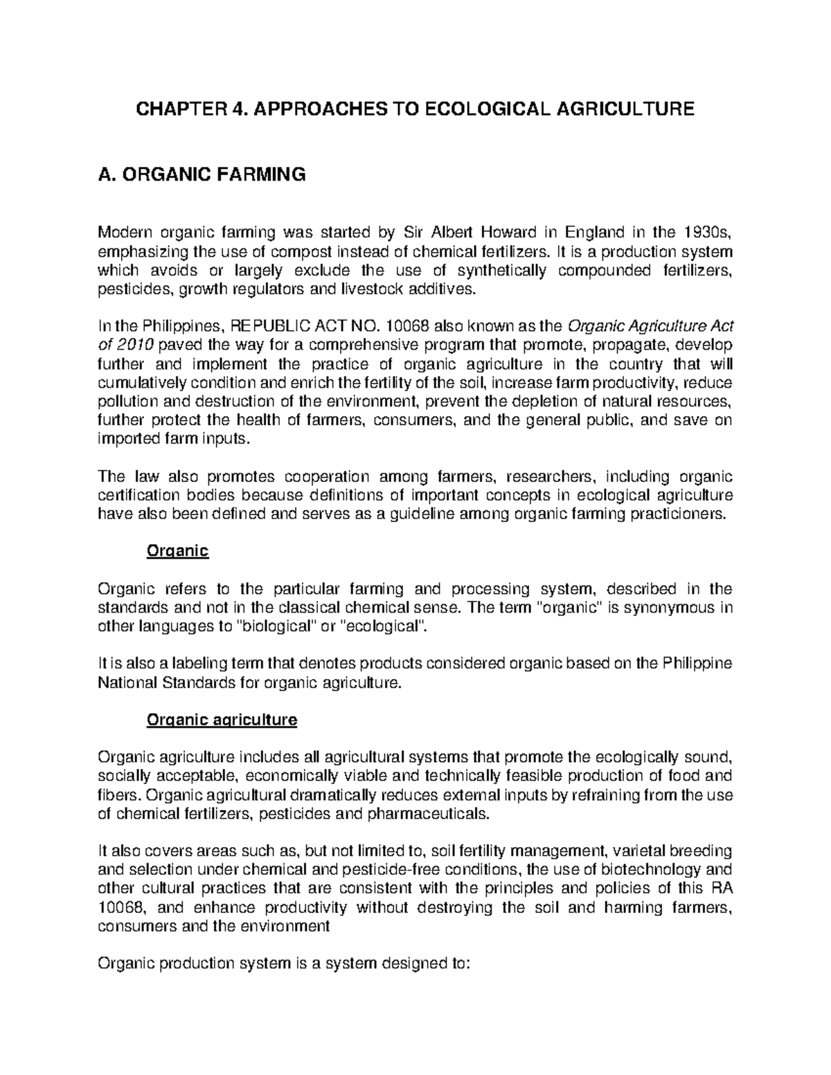 Approaches To ecological Agriculture - CHAPTER 4. APPROACHES TO ...