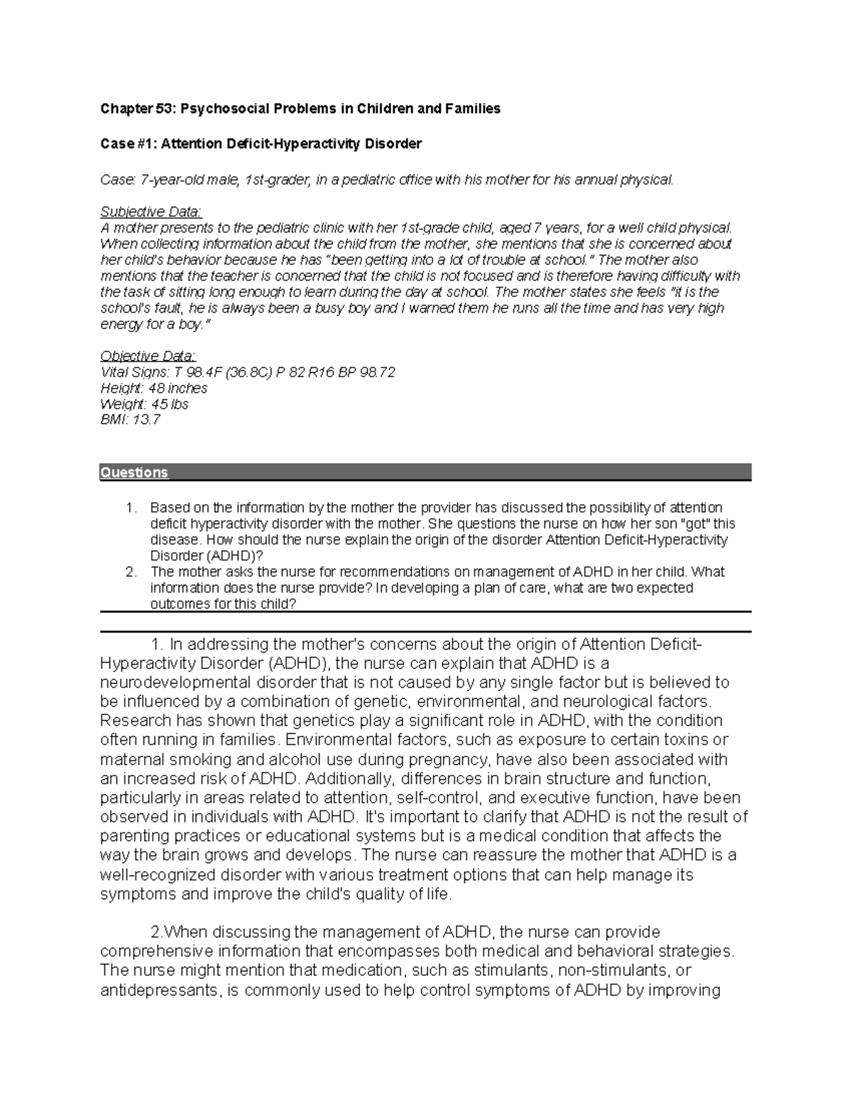 Cognition Case Study Student - Chapter 53: Psychosocial Problems in ...