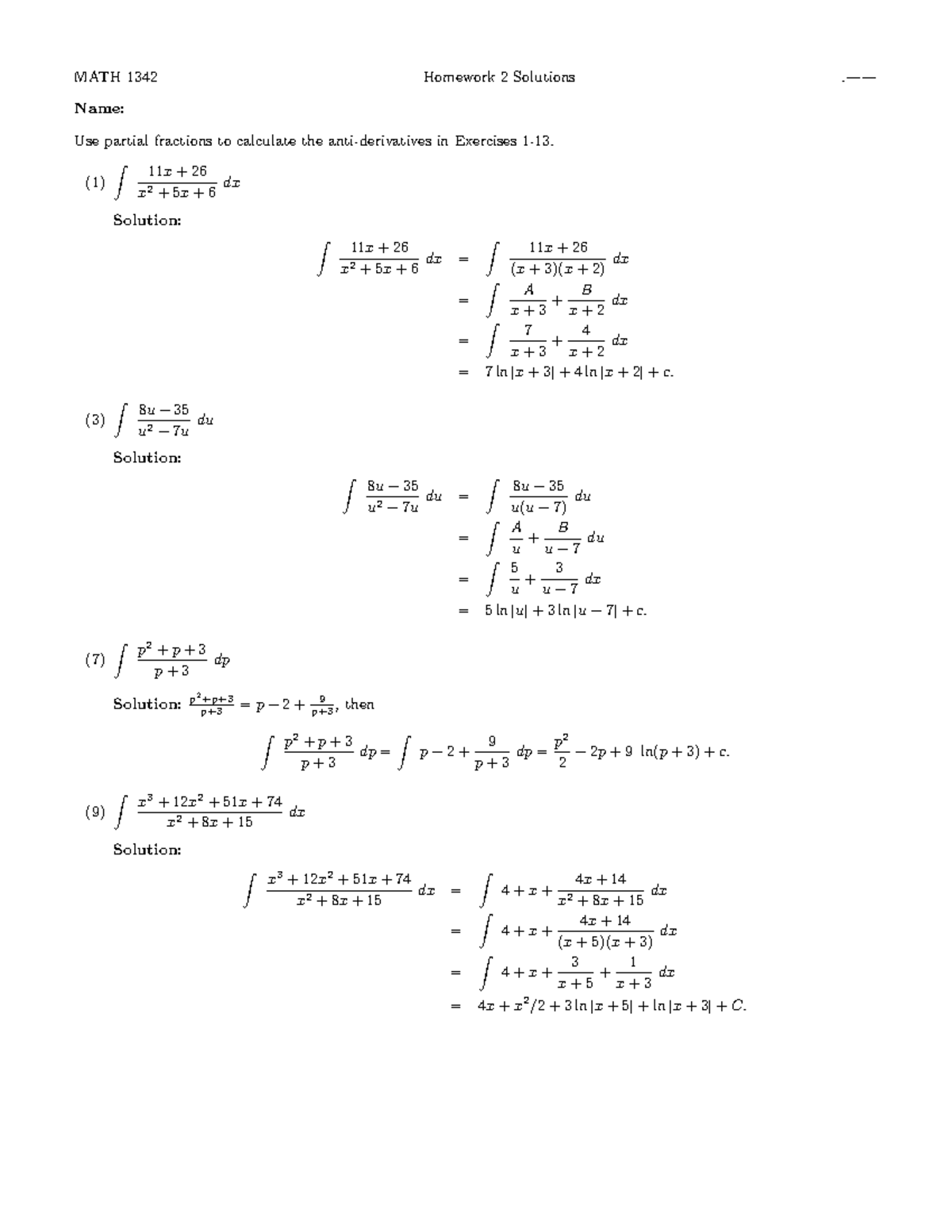 Homework 2 Ans - hw2 - MATH 1342 Homework 2 Solutions .—— Name: Use ...