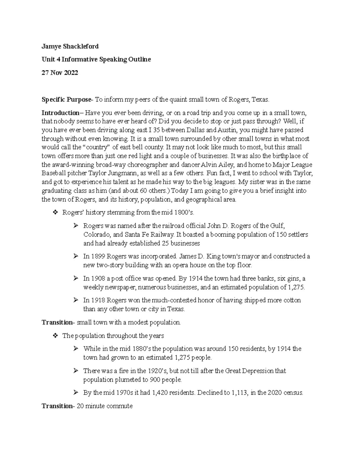 Unit4Speech Speaking Outline - Jamye Shackleford Unit 4 Informative ...