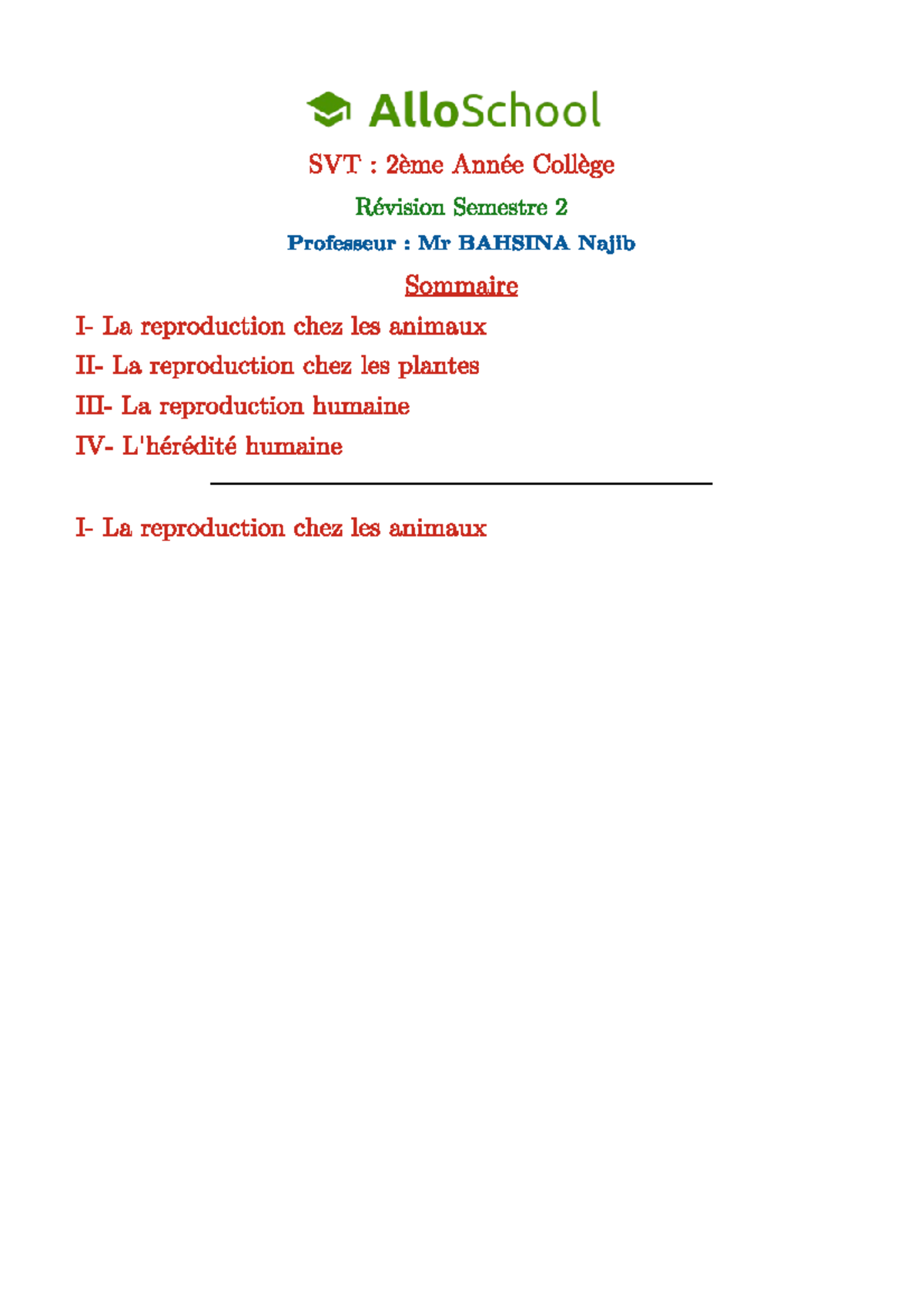 Svt 2ac revision semestre 2 4 - AlloSchool SVT : 2ème Année Collège ...