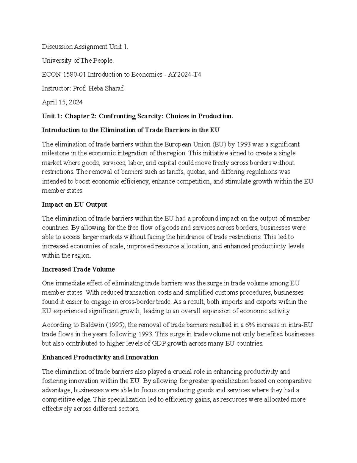 Discussion Assignment Unit 1 University Of The People Econ 1580 01 Introduction To Economics 