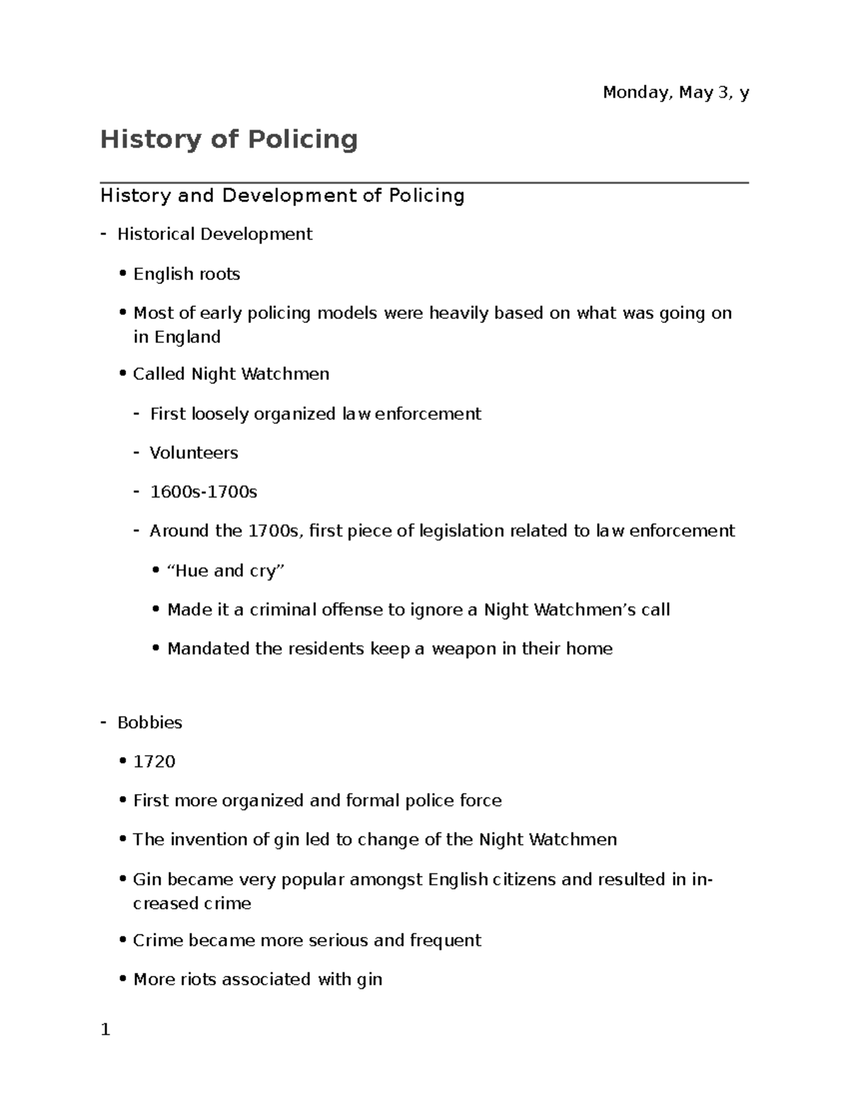 History of Policing - Wednesday, December 11, y History of Policing ...
