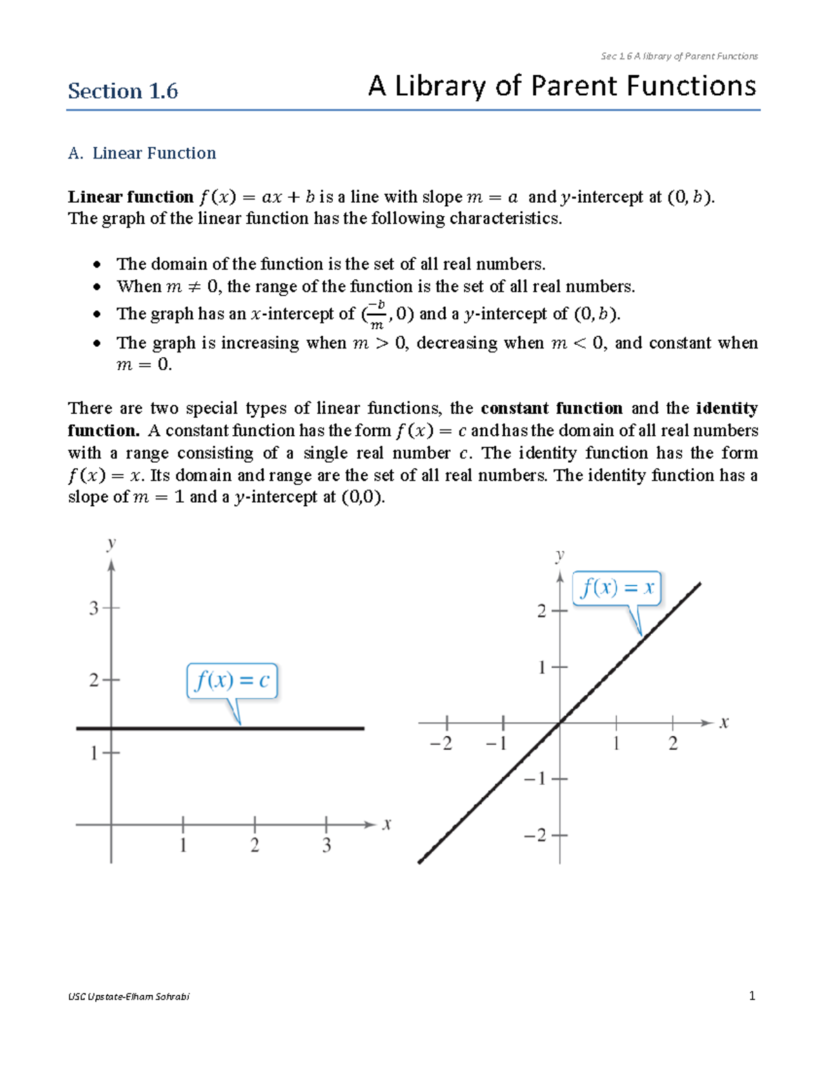 Section 1.6 With Solutions - Section 1. A Library of Parent Functions A ...