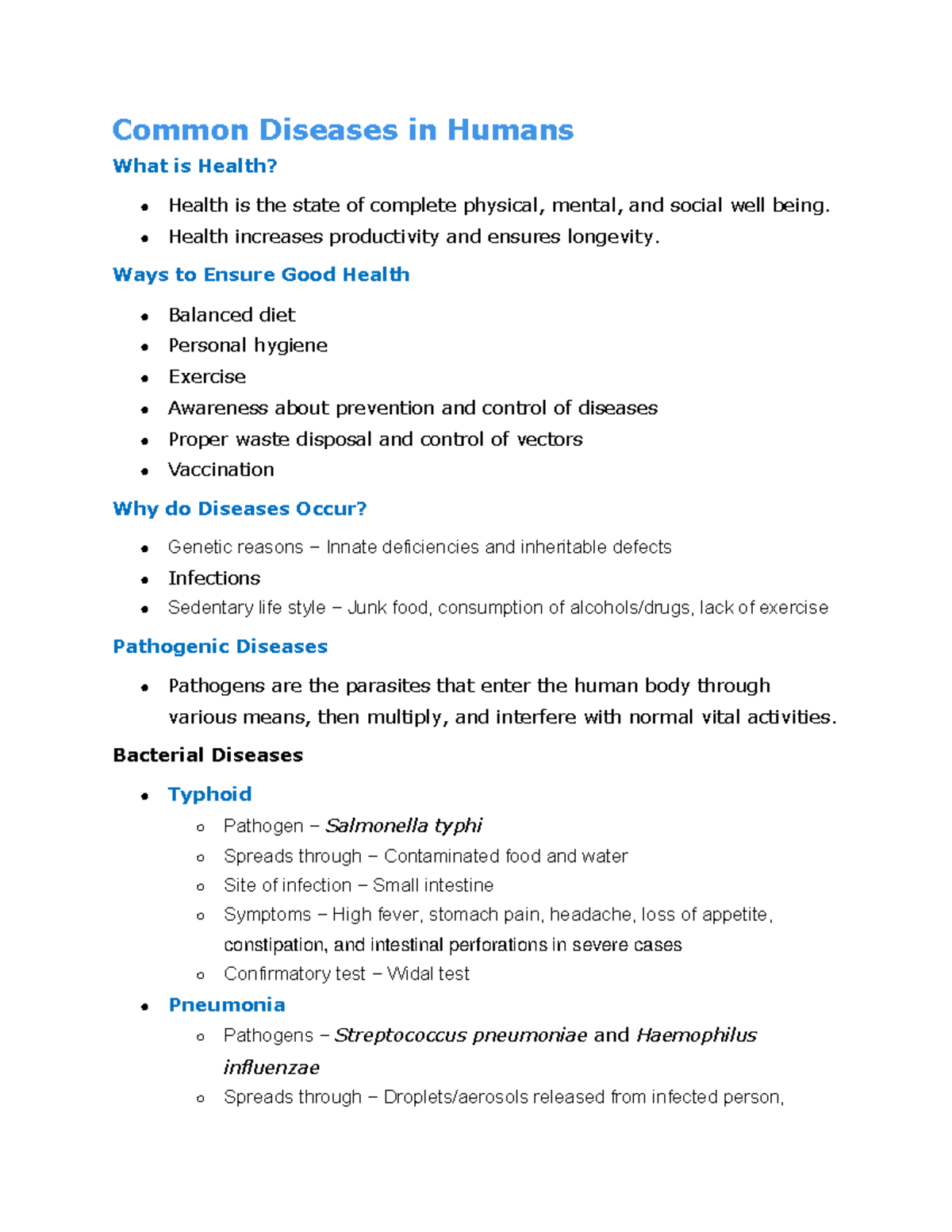 Human health and disease- biology - Common Diseases in Humans What is ...