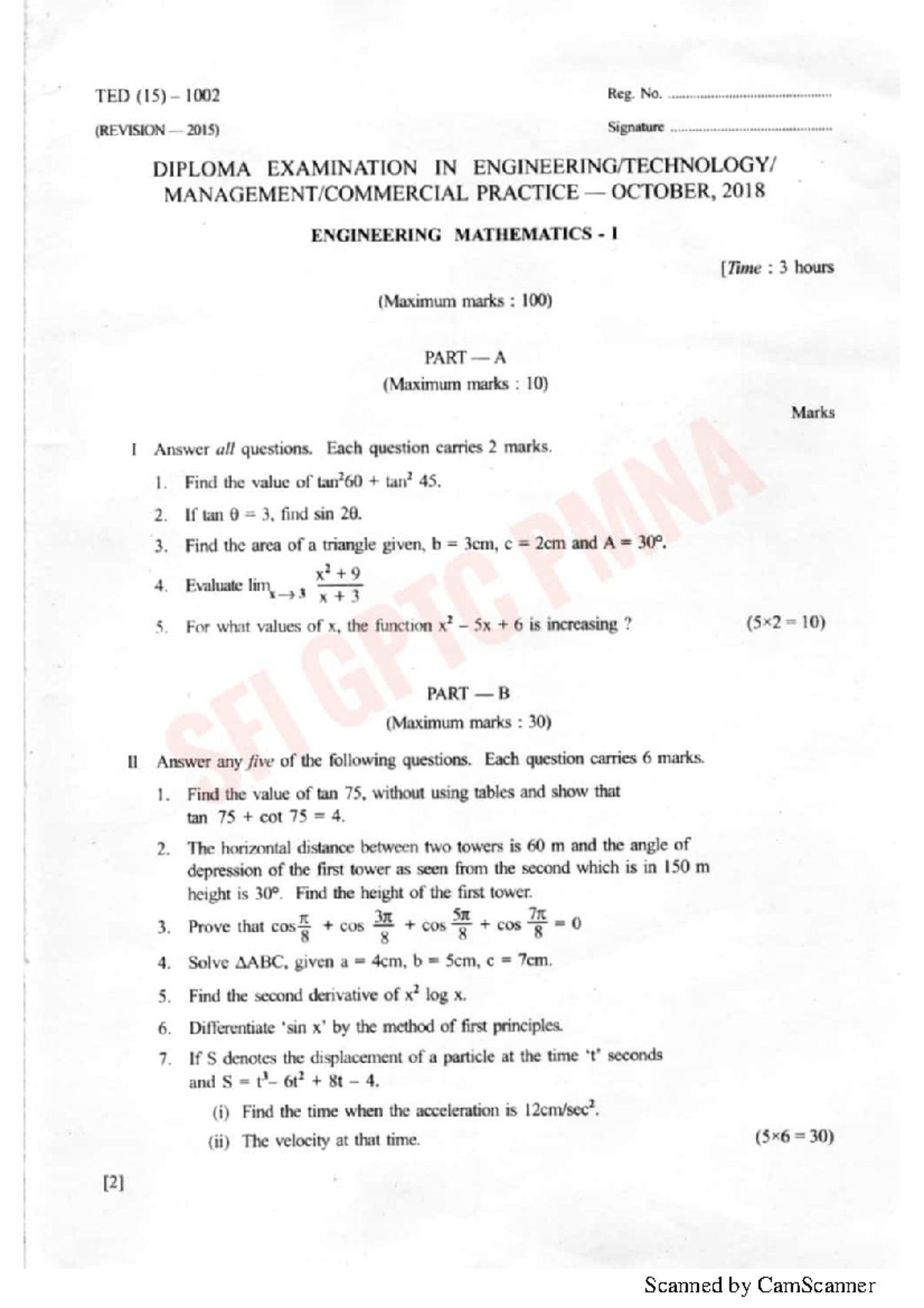 Maths question and answer key - Basic mechanical engineering - Scanned ...