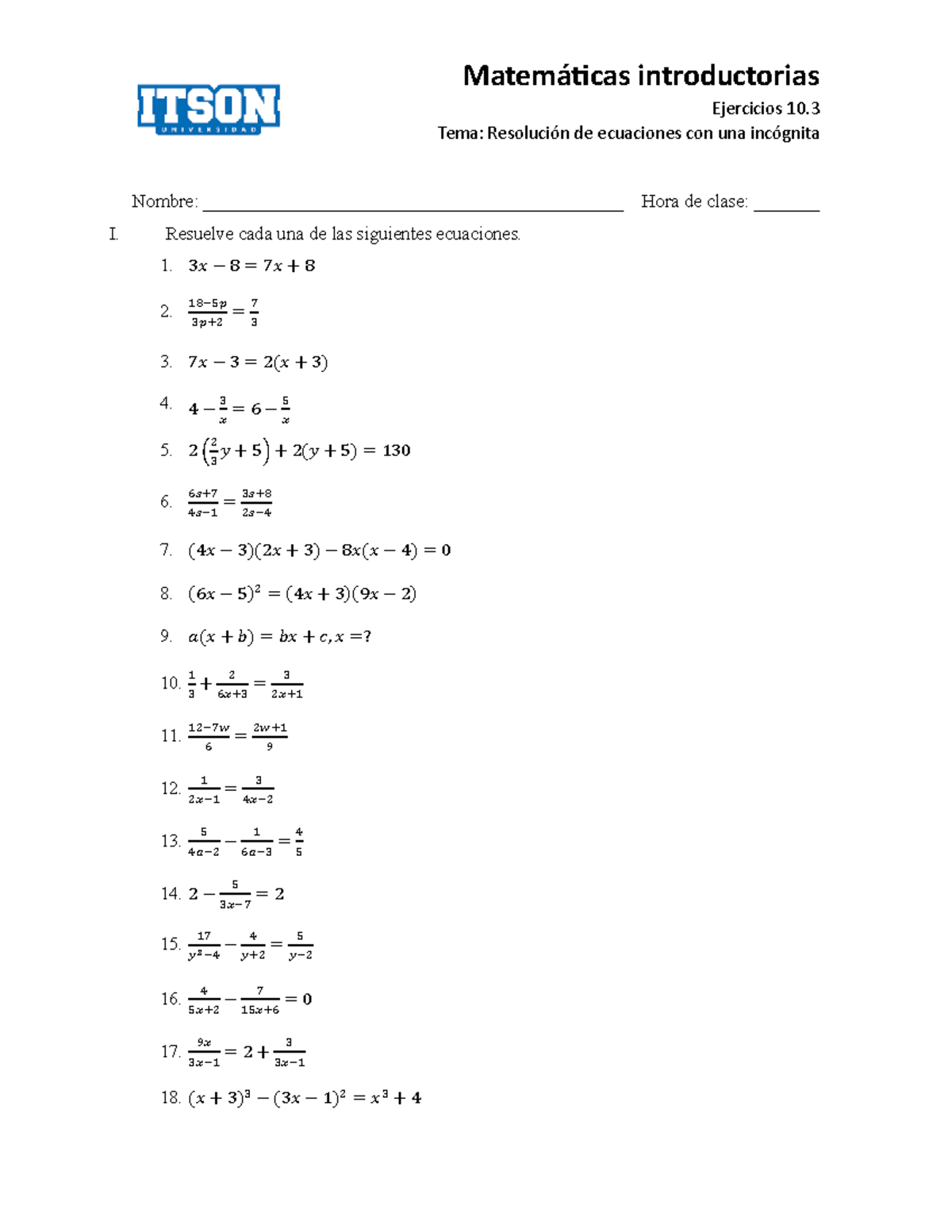 Ejercicios 10 - 0000000000000000000 - Matemáticas introductorias ...