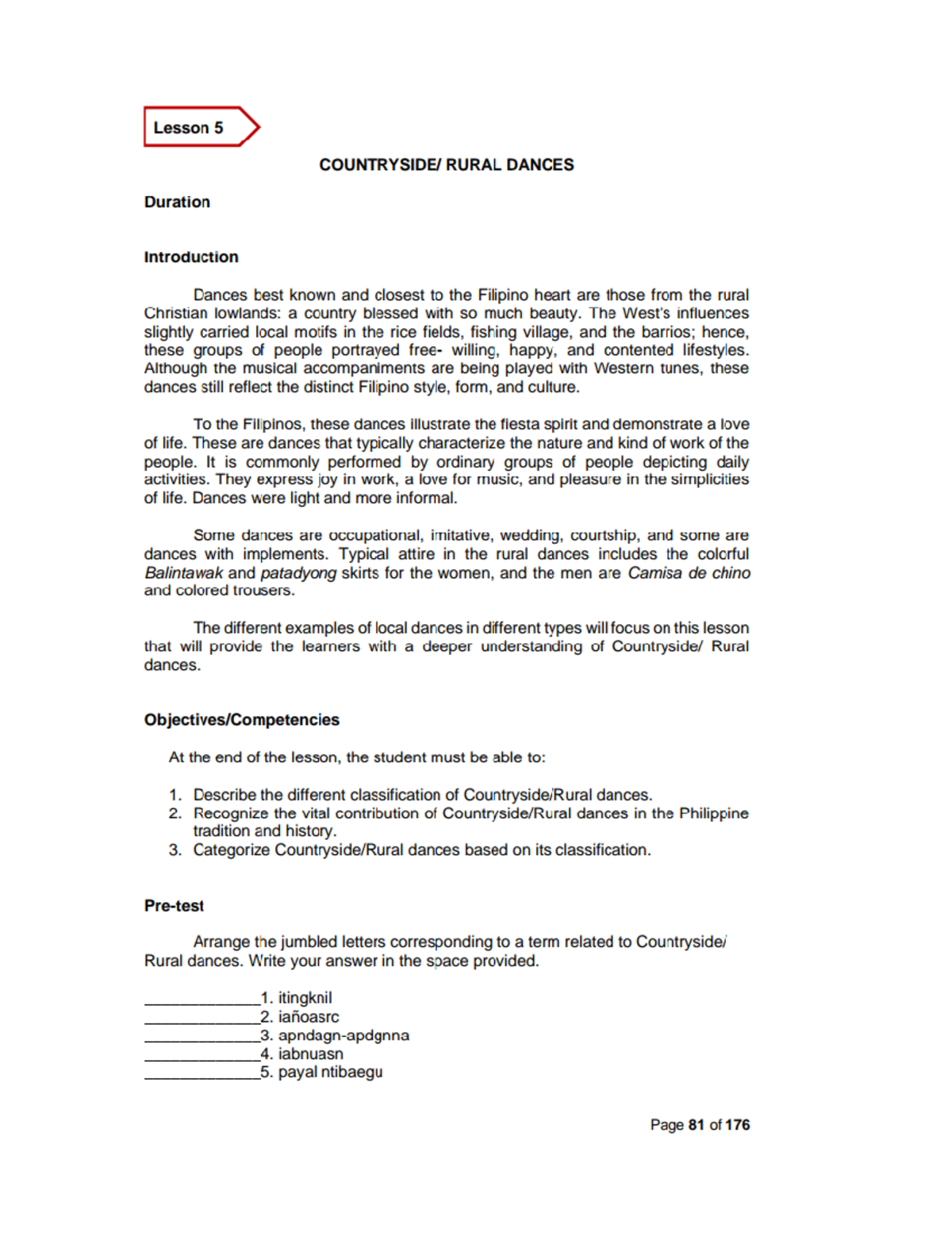 Lesson 8 PE Rural Dances - BSEd Sciences - Studocu