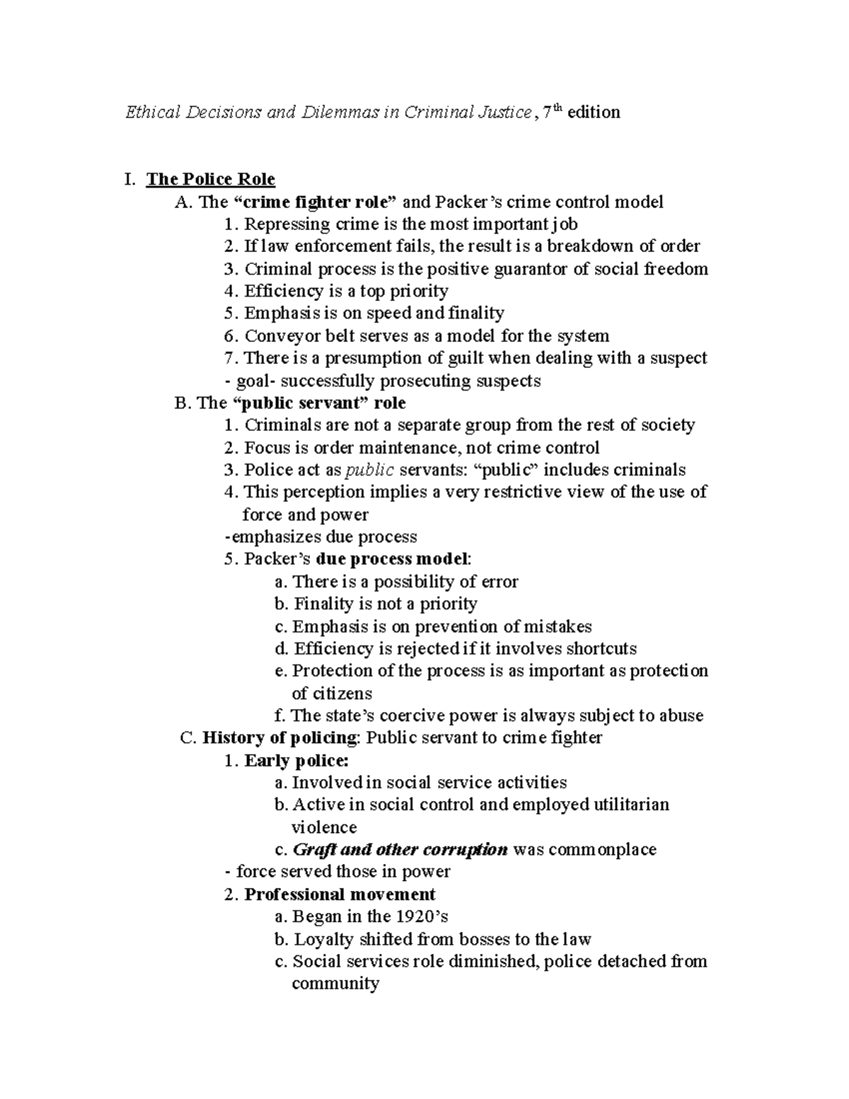 Chapter 5 Notes - Ethical Decisions and Dilemmas in Criminal Justice ...