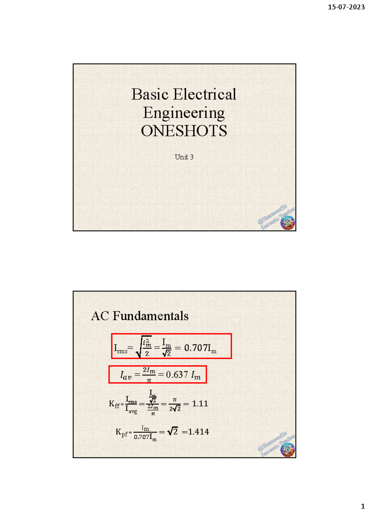 BEE unit 3 study notes - Basic Electrical Engineering ONESHOTS Unit 3 ...