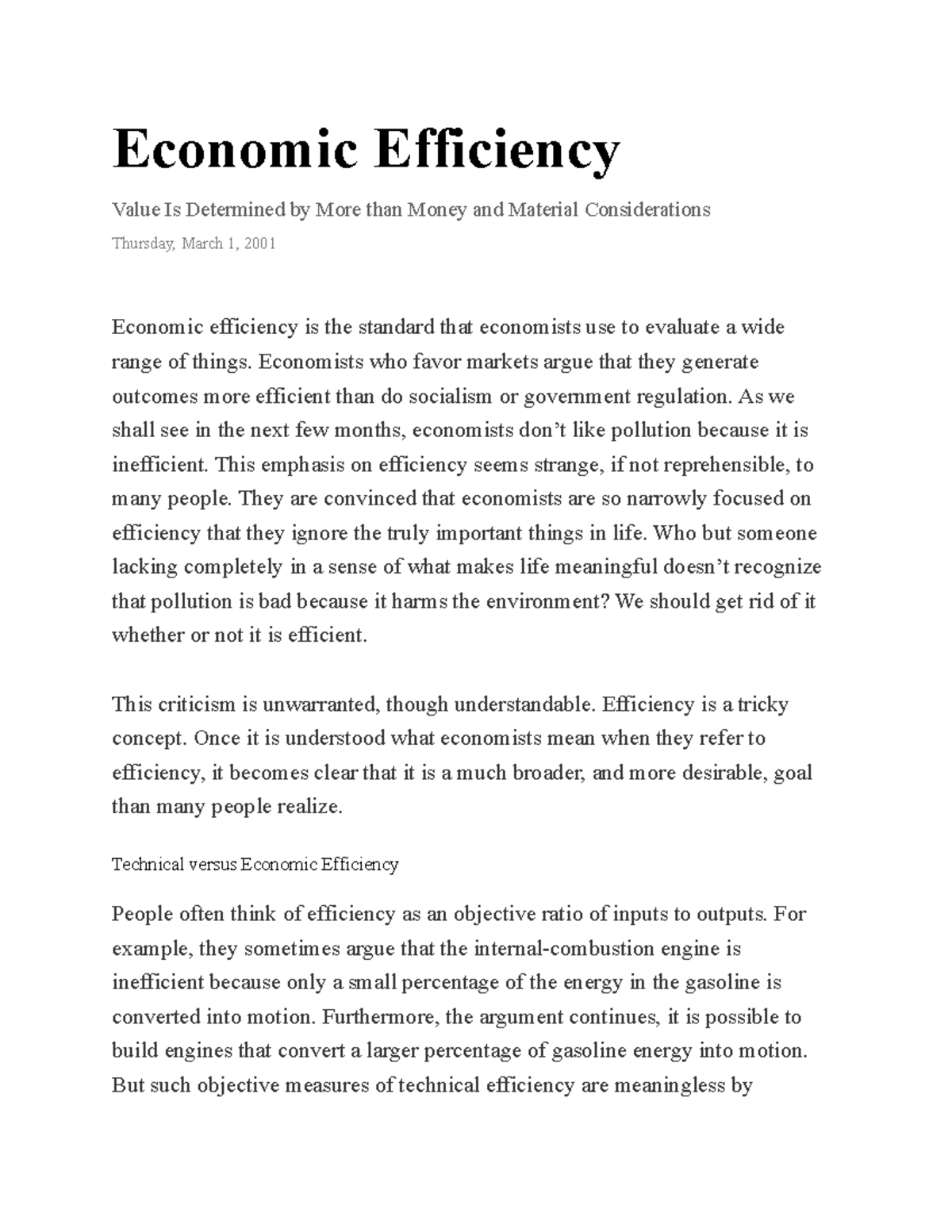 Economic Efficiency - Economic Efficiency Value Is Determined by More ...