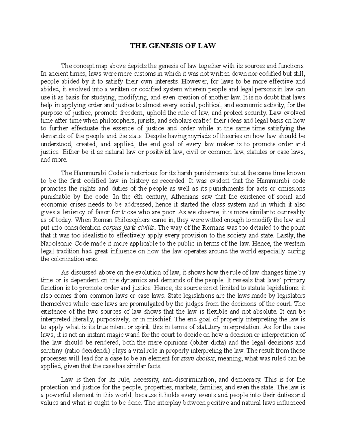 Genesis of Law Essay - THE GENESIS OF LAW The concept map above depicts ...