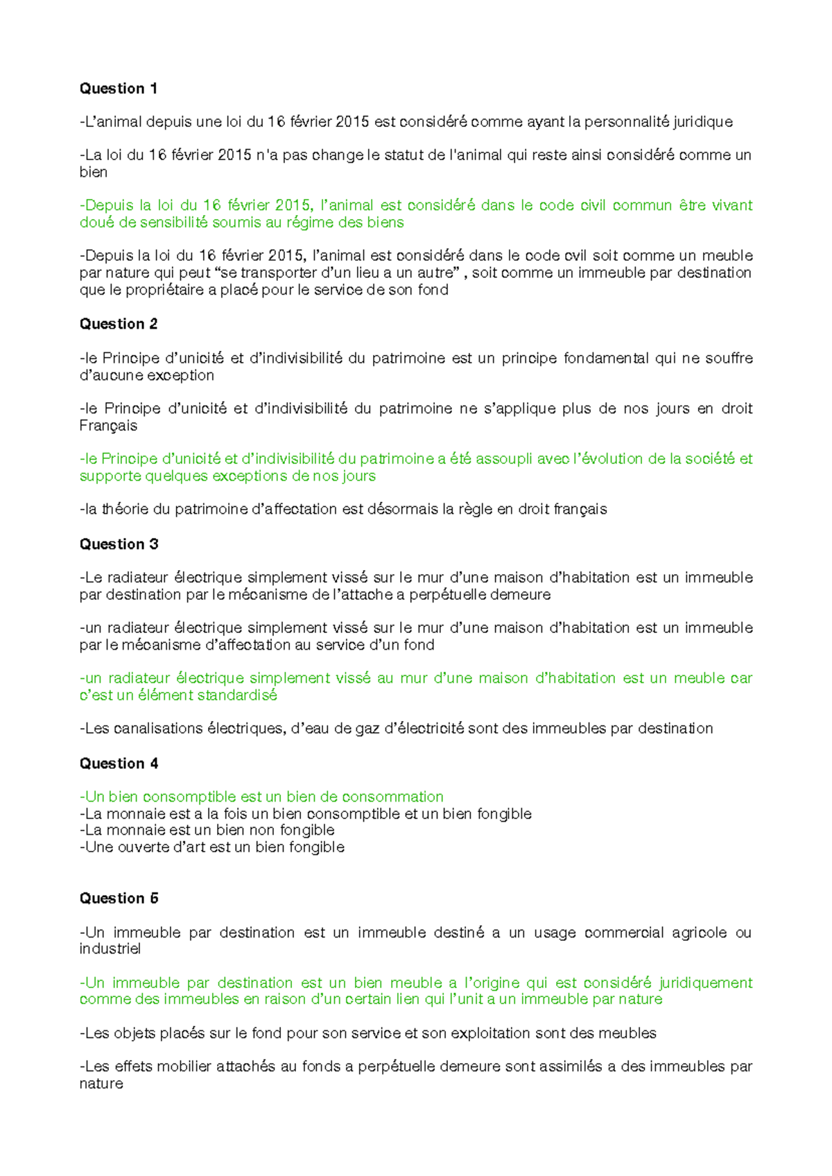 Qcm 2023 - pdf - Question 1 -L’animal depuis une loi du 16 février 2015 est considéré comme ...