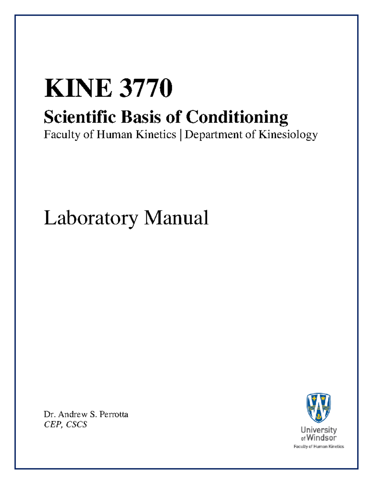 KINE 3700 - lab manual - KINE 3770 Scientific Basis of Conditioning ...