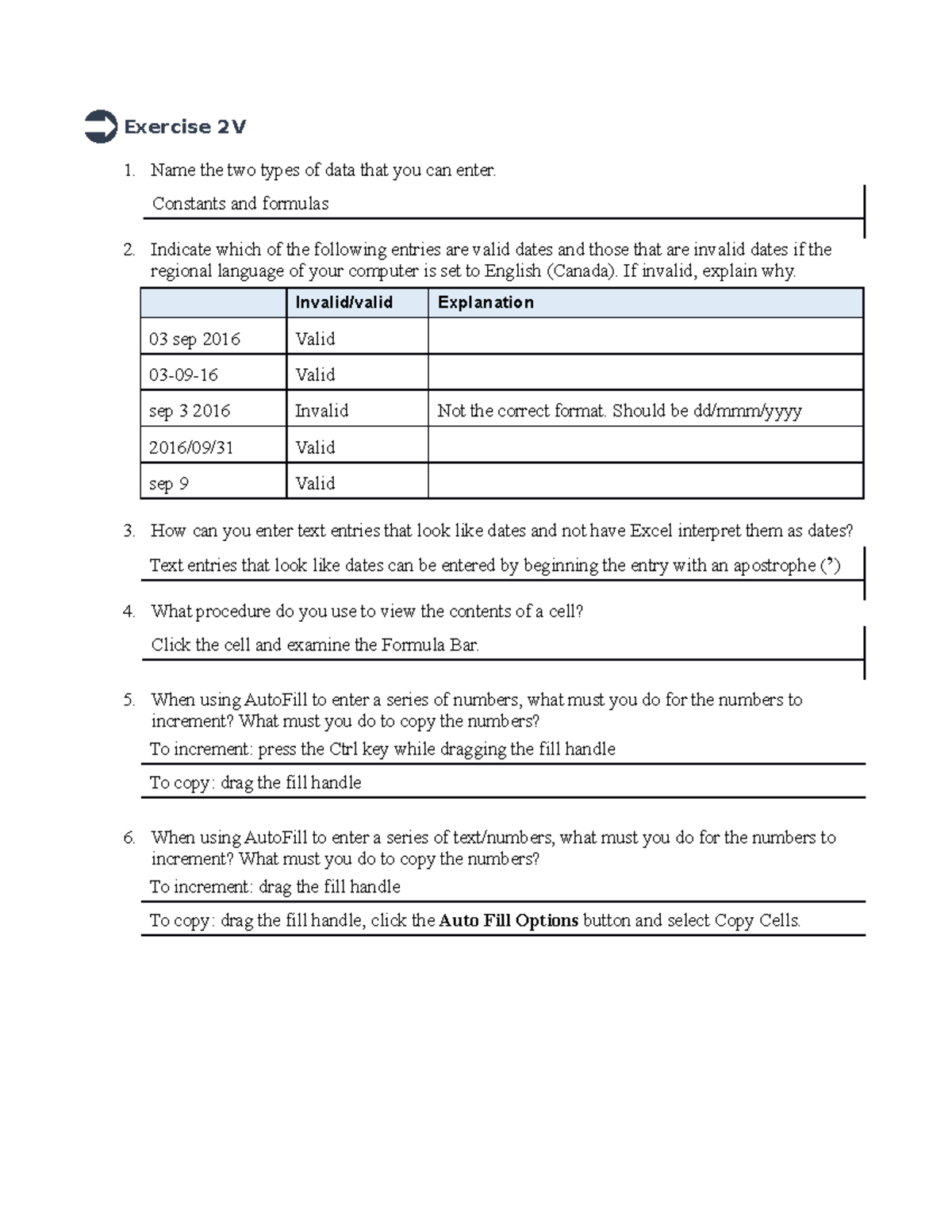 Exercise 2V - Material for weekly quizzes - Exercise 2V Name the two ...