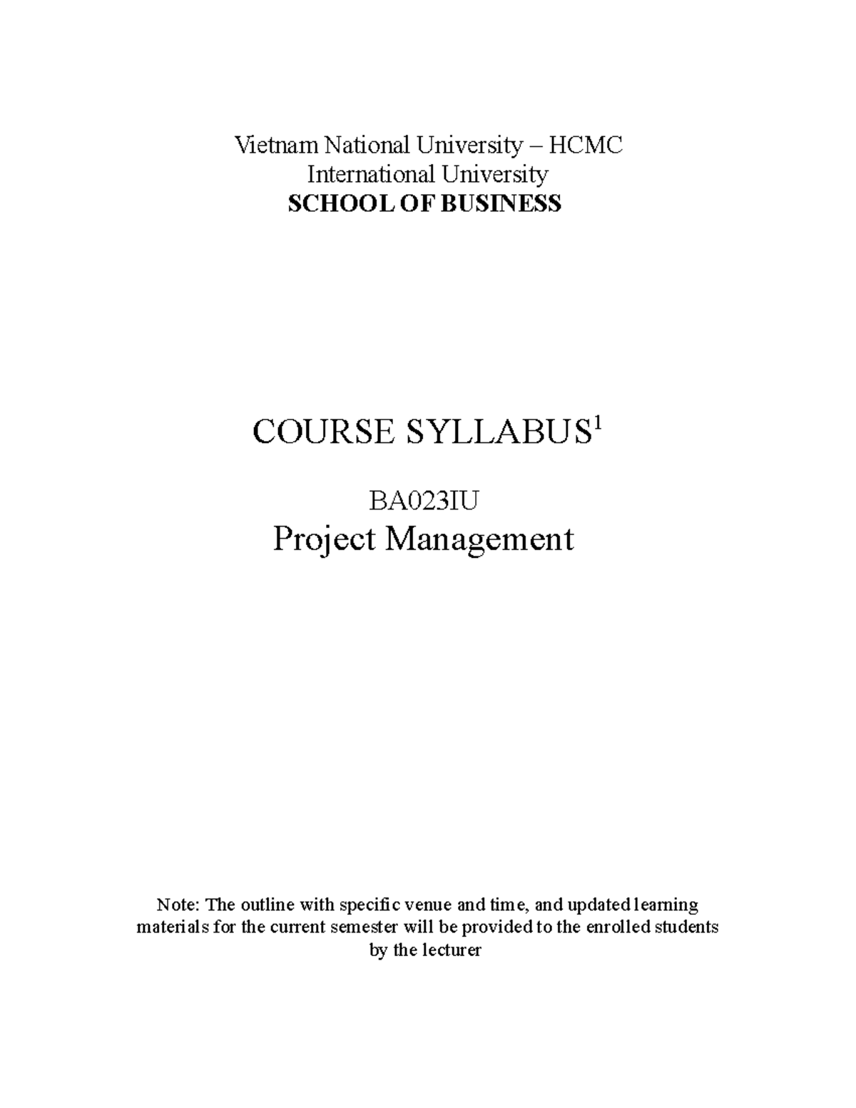 BA023IU Project Management Syllabus 2022-23 (update) - Vietnam National ...