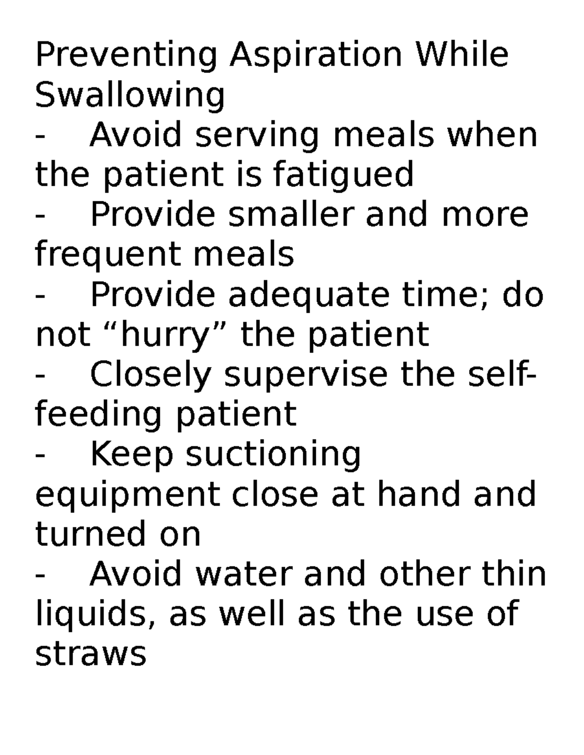 Exam 2 - Lecture Notes - Preventing Aspiration While Swallowing - Avoid ...
