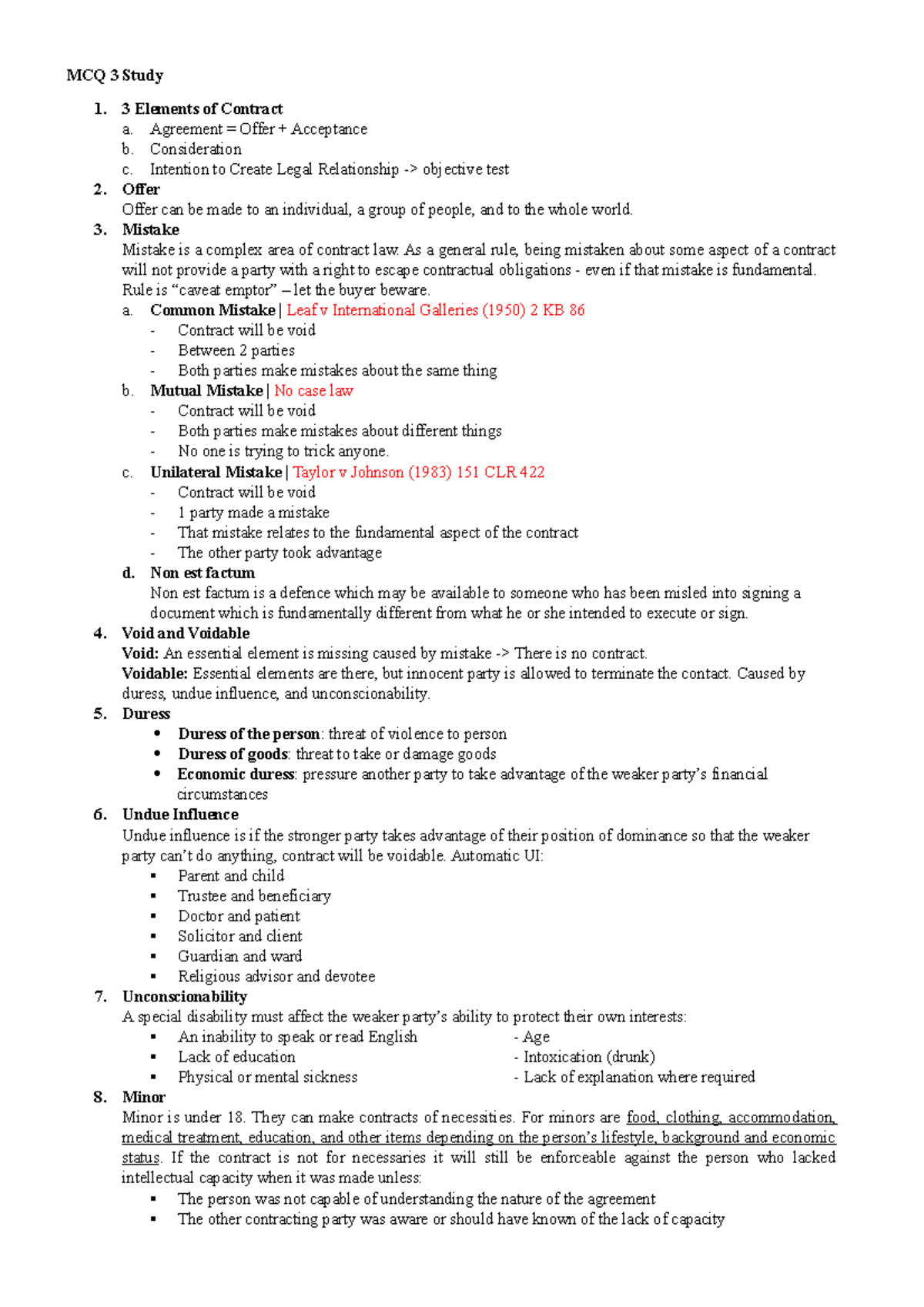 MCQ 3 Study - A bit summary of contracts. Might be useful for MCQ3 of ...