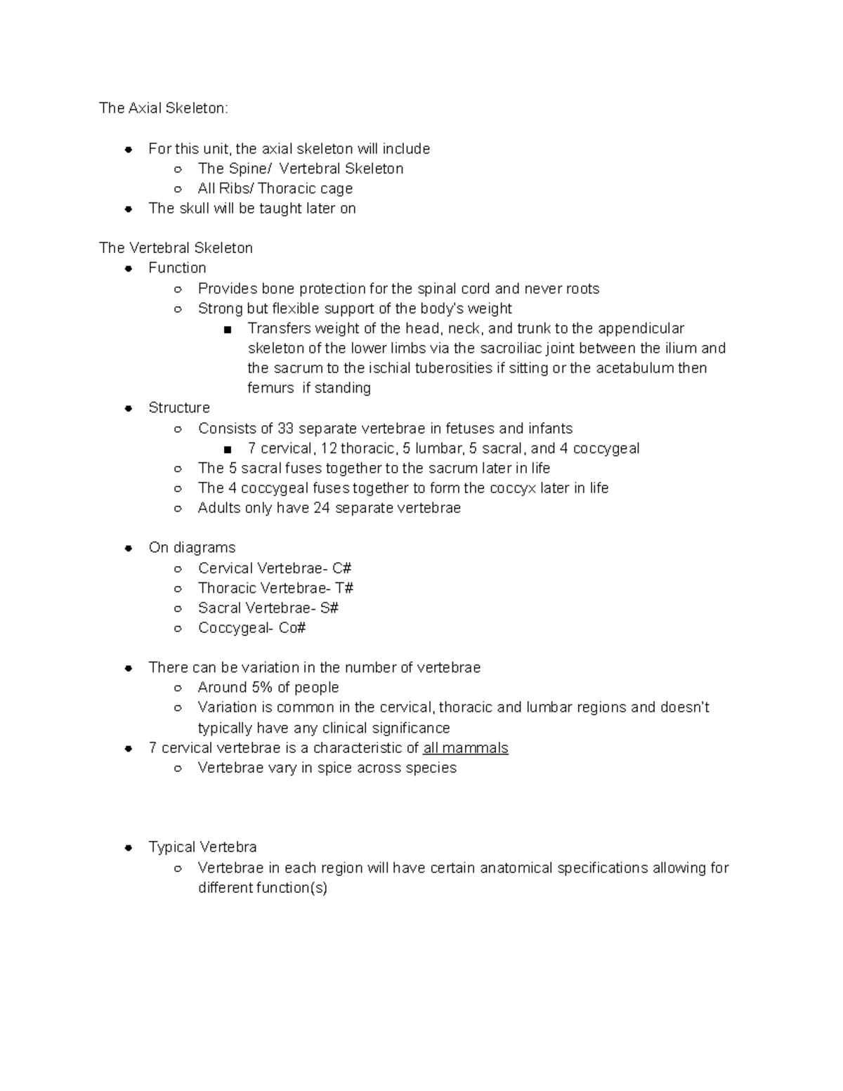 Anatomy Notes Exam #3 - The Axial Skeleton: For this unit, the axial ...