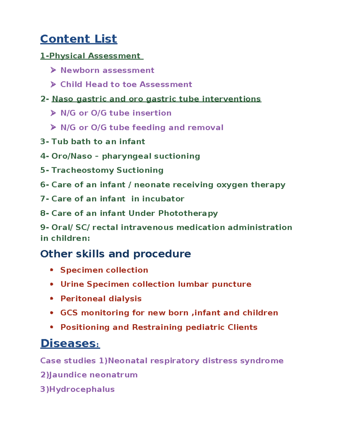 Peadiatric clinical skills &Procedures - Content List 1-Physical ...