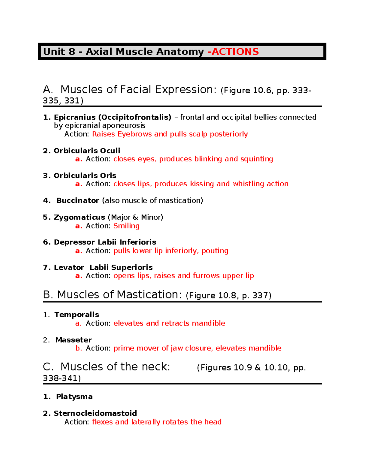 Unit 8 Axial Muscle Anatomy Terms to KNOW-Actions included - Unit 8 ...