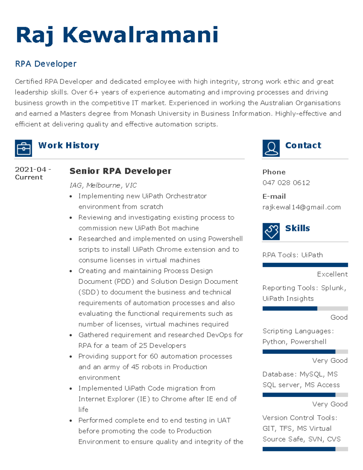 Raj Kewalramani Resume - Raj Kewalramani RPA Developer Certified RPA ...