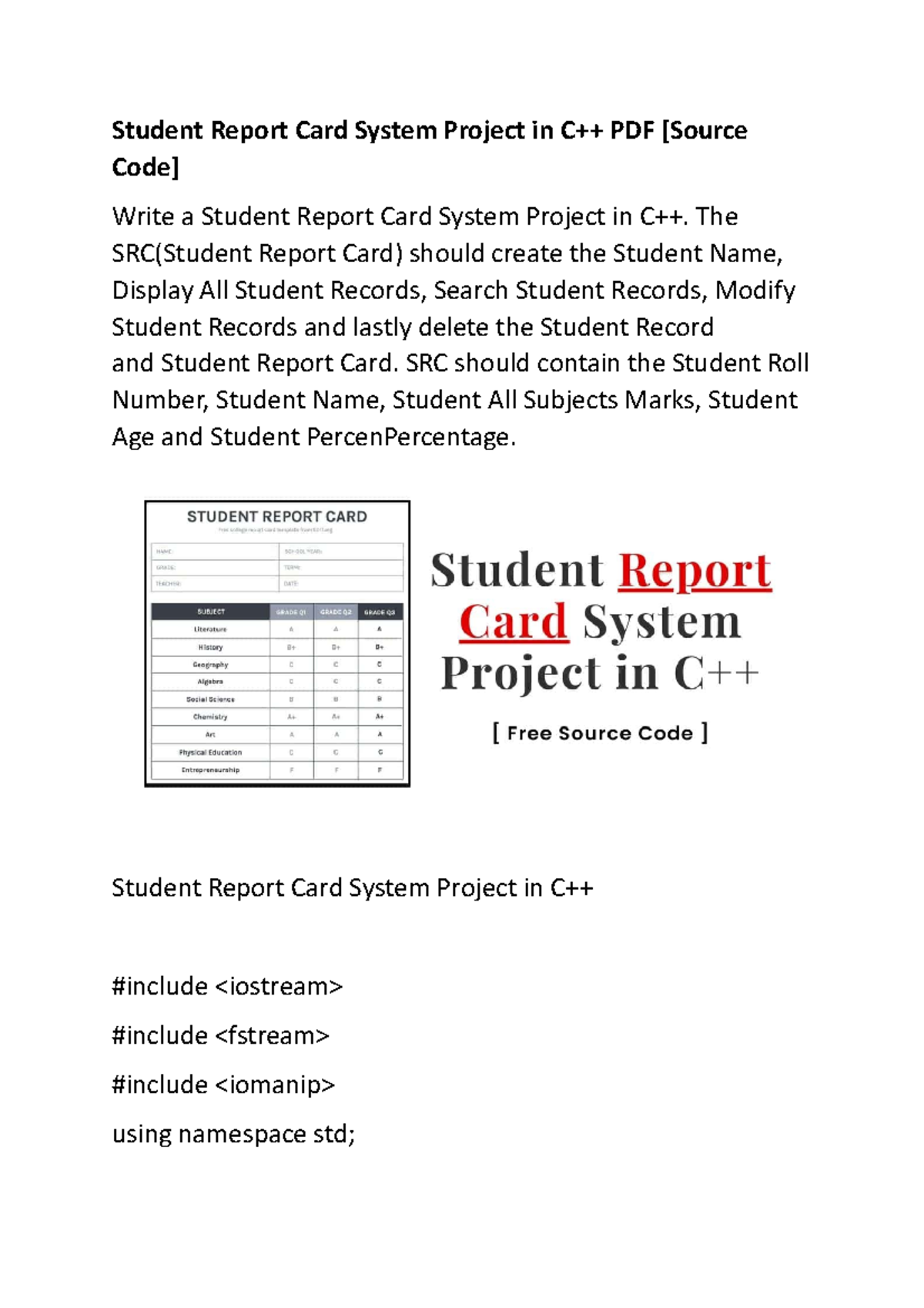 Student Report Card System Project in C - The SRC(Student Report Card ...
