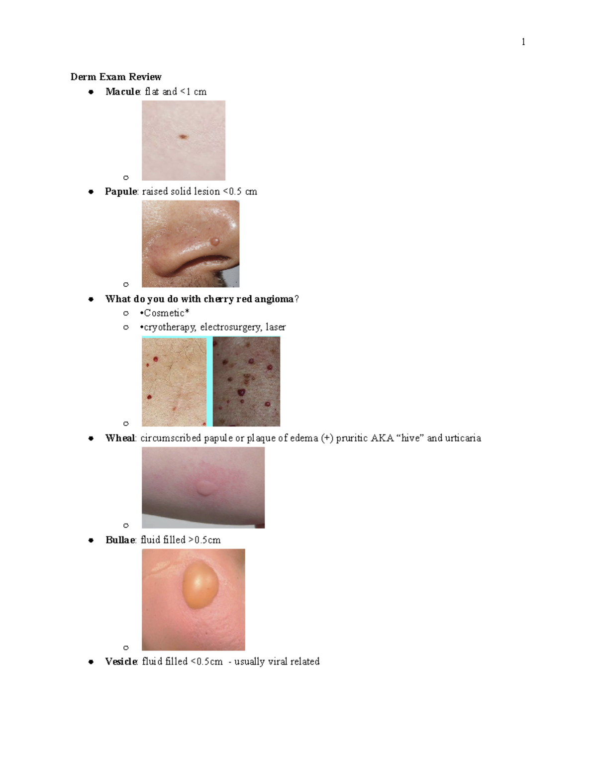 DERM Study Sheet Final COPY - Derm Exam Review Macule: flat and
