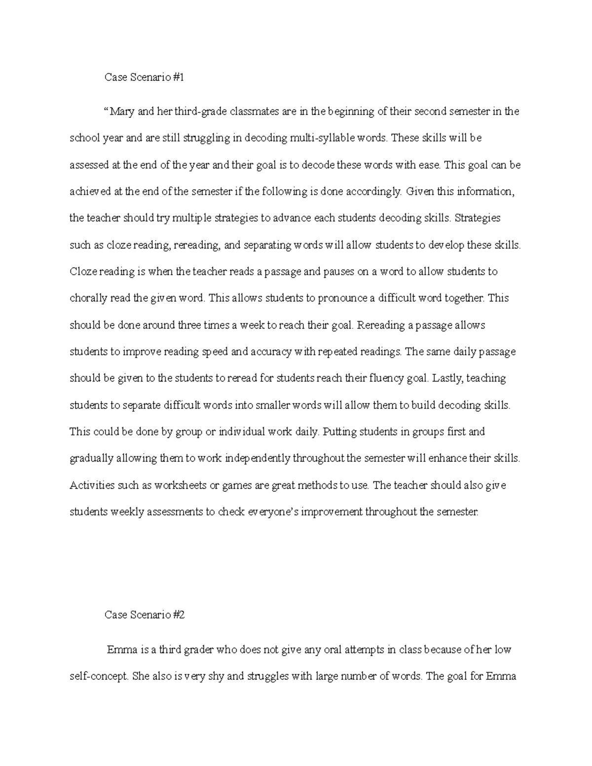 Case Scenario - notes - Case Scenario # “Mary and her third-grade ...