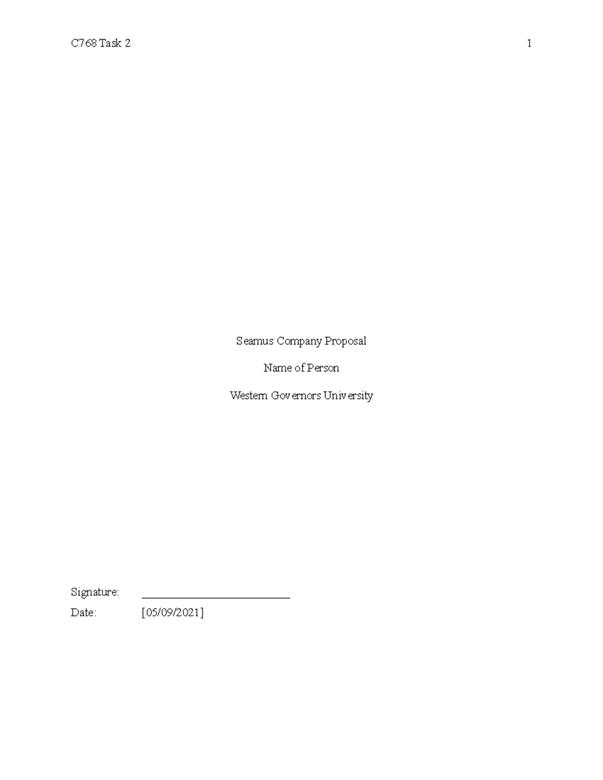 C768 Task 2 Example Coursework - Seamus Company Proposal Name of Person ...