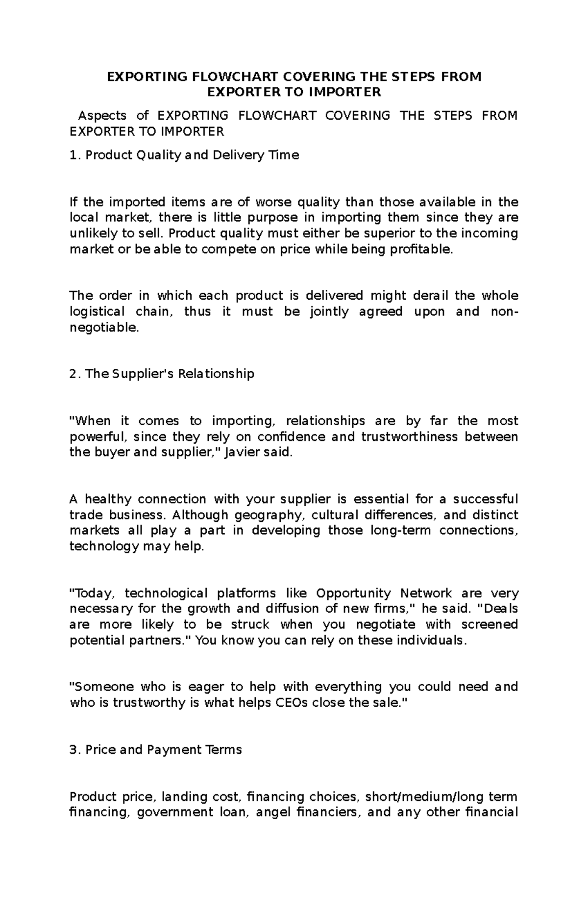 Exporting flowchart covering the steps from exporter to importer ...