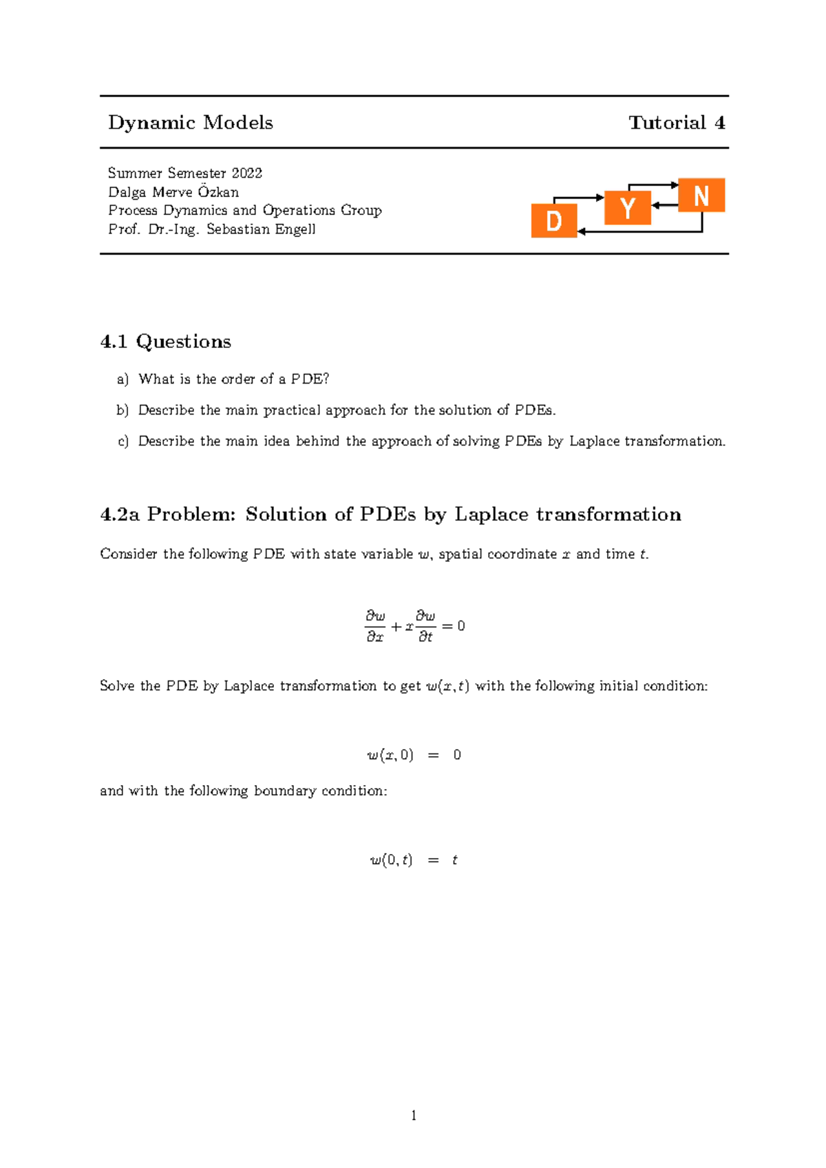 Dynamic Models SS22 Tutorial 4 - Dynamic Models Tutorial 4 Summer ...