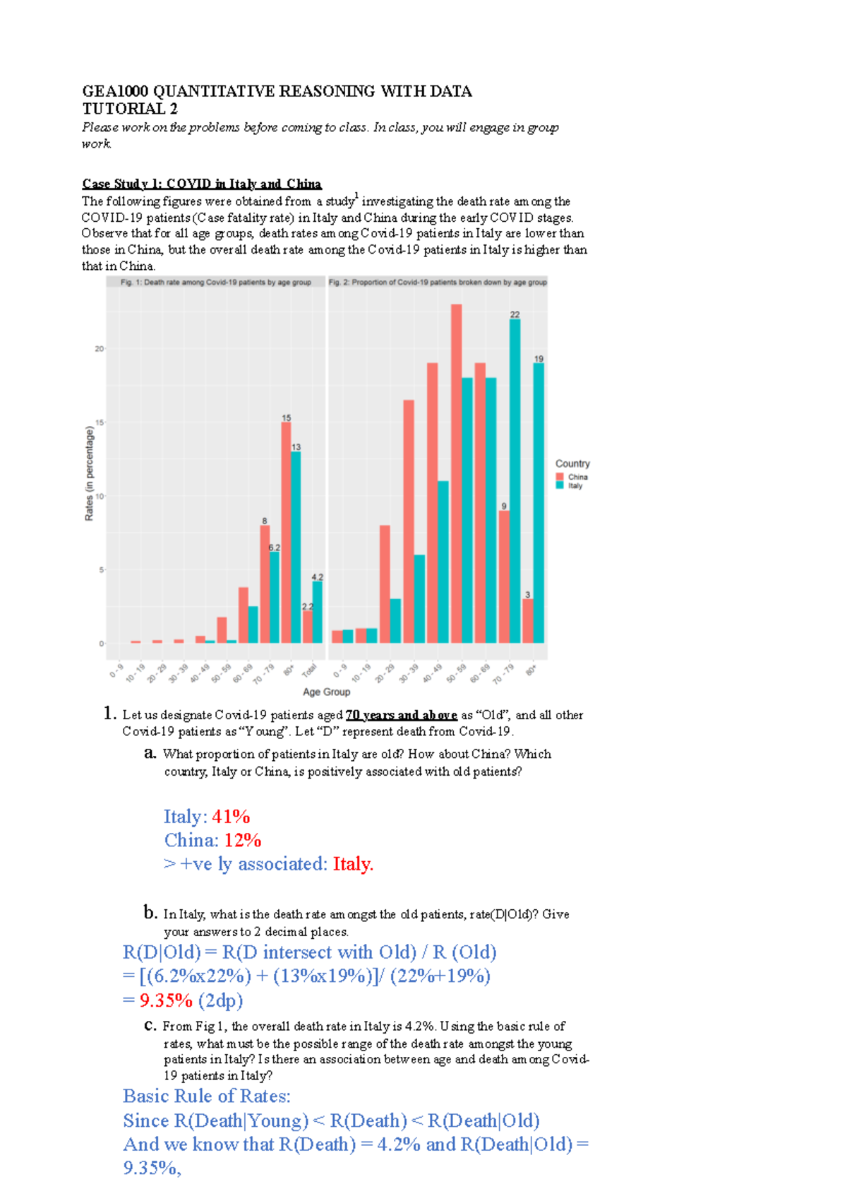 Tutorial 2 - Year 1 Sem 1 Summer - GEA1000 QUANTITATIVE REASONING WITH DATA TUTORIAL 2 Please ...