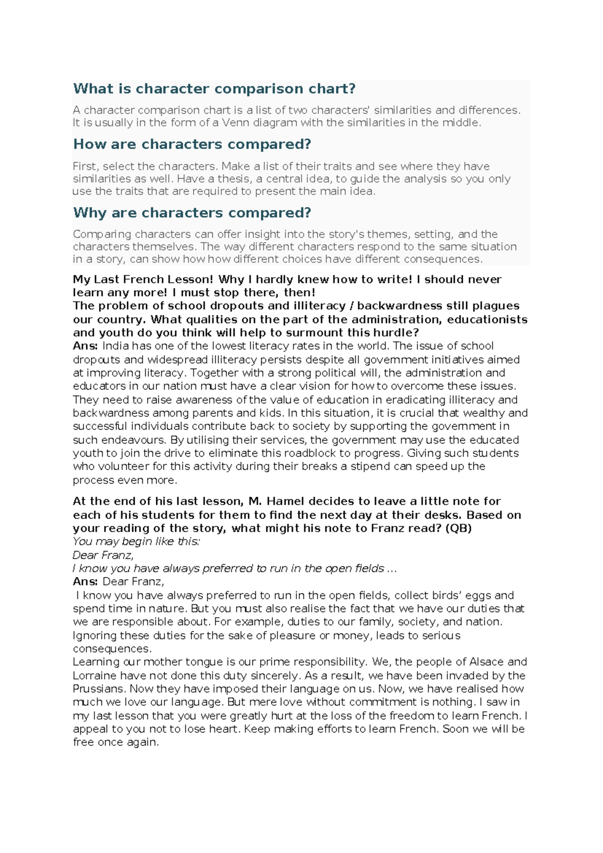 Character analysis - What is character comparison chart? A character ...