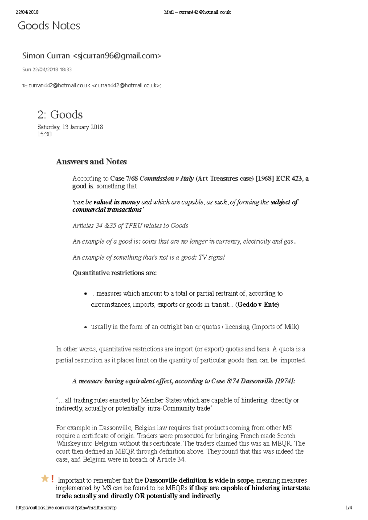 EU Law - Goods Notes (Accurate as of 2018 ) - M100 - QUB - Studocu