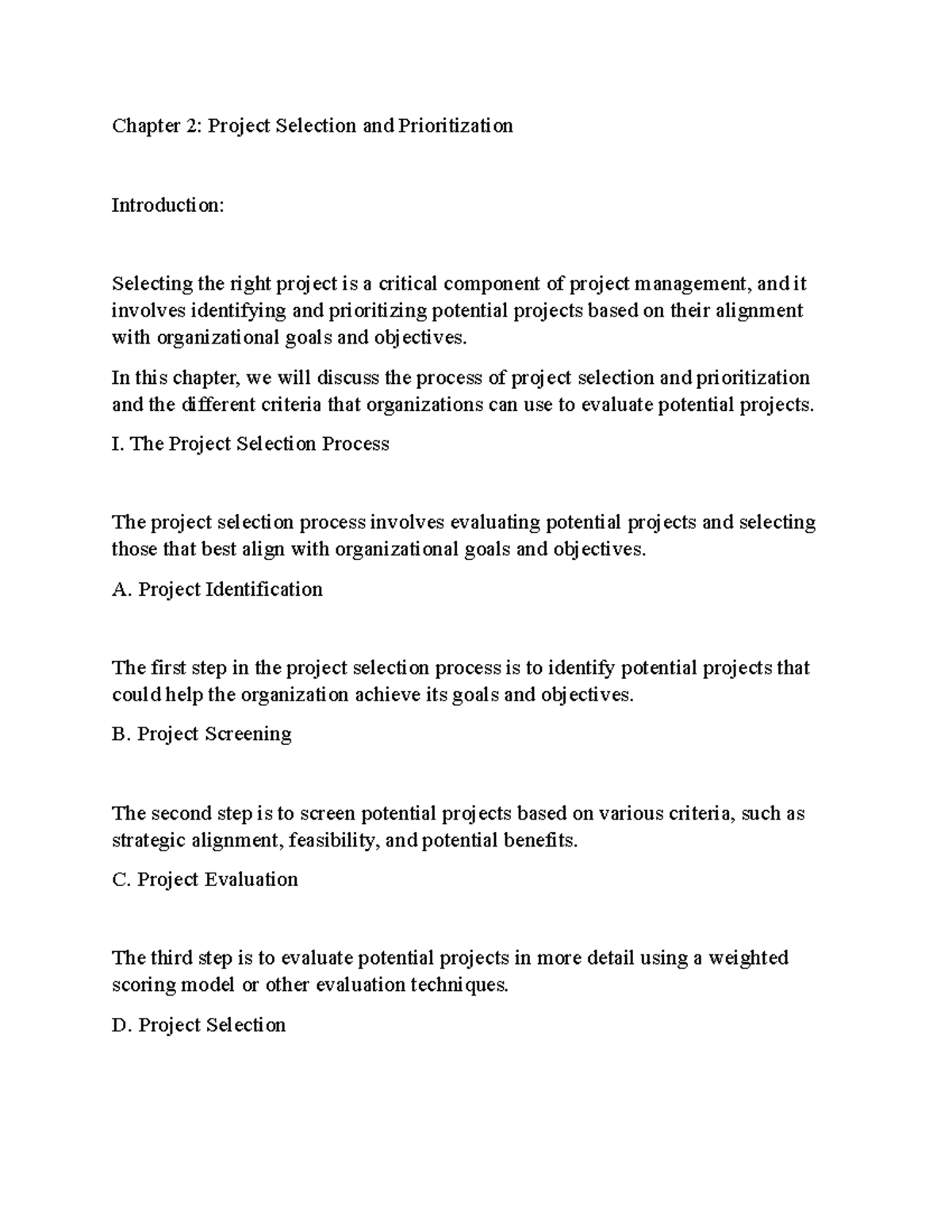 Introduction to Project Management 2 - Chapter 2: Project Selection and ...