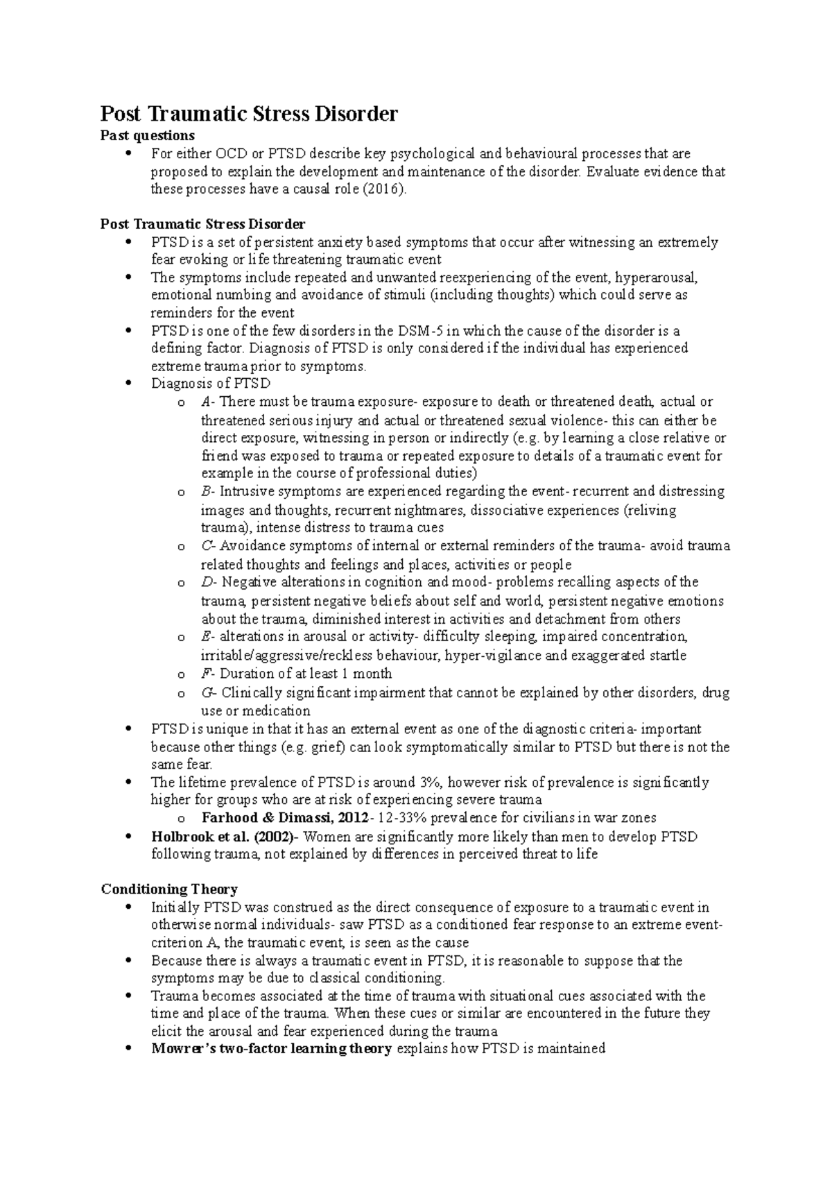 Psychopathology- Post Traumatic Stress Disorder - Post Traumatic Stress ...