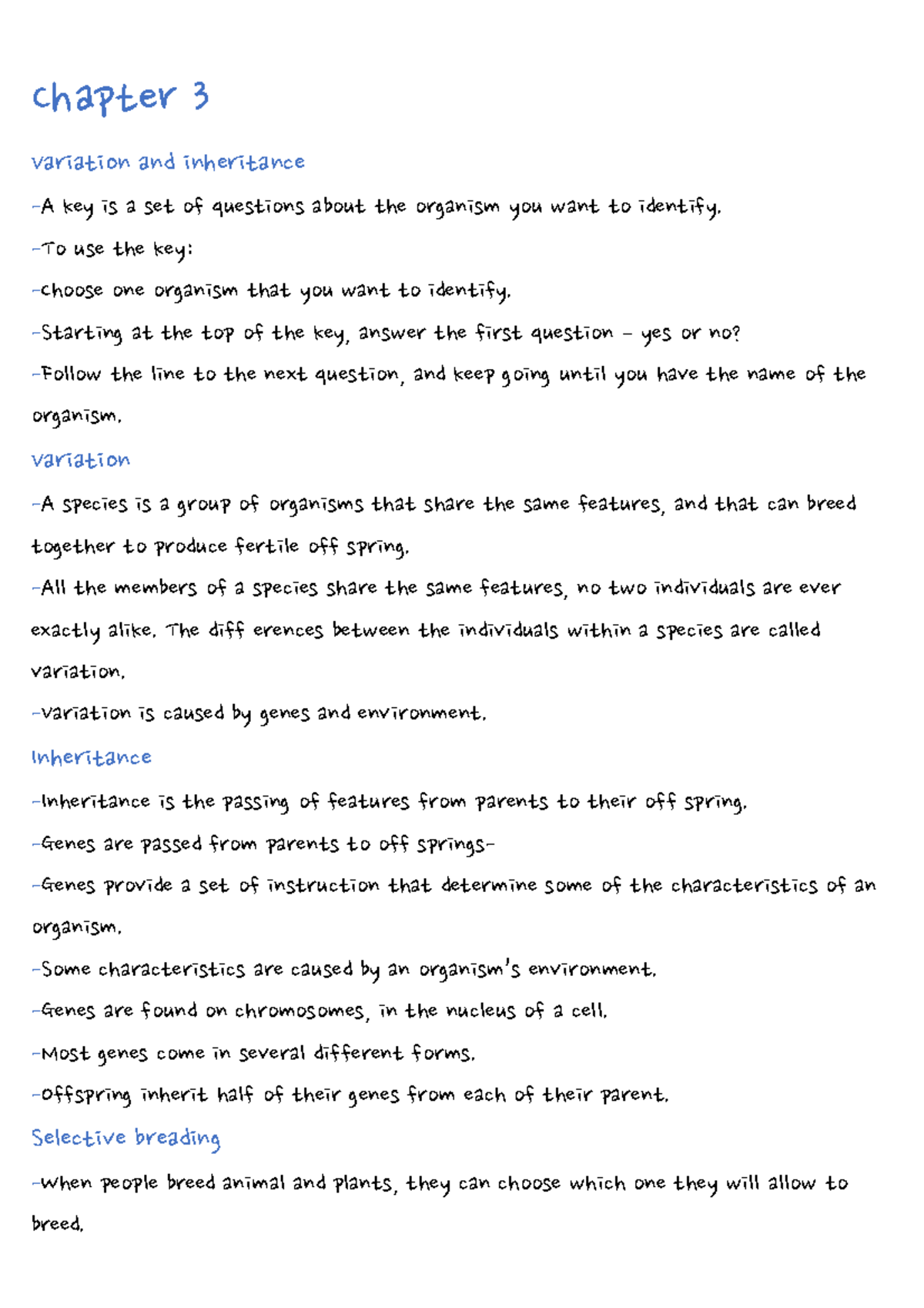 Chapter 3- Science - Chapter3 Variationandinheritance - Studocu