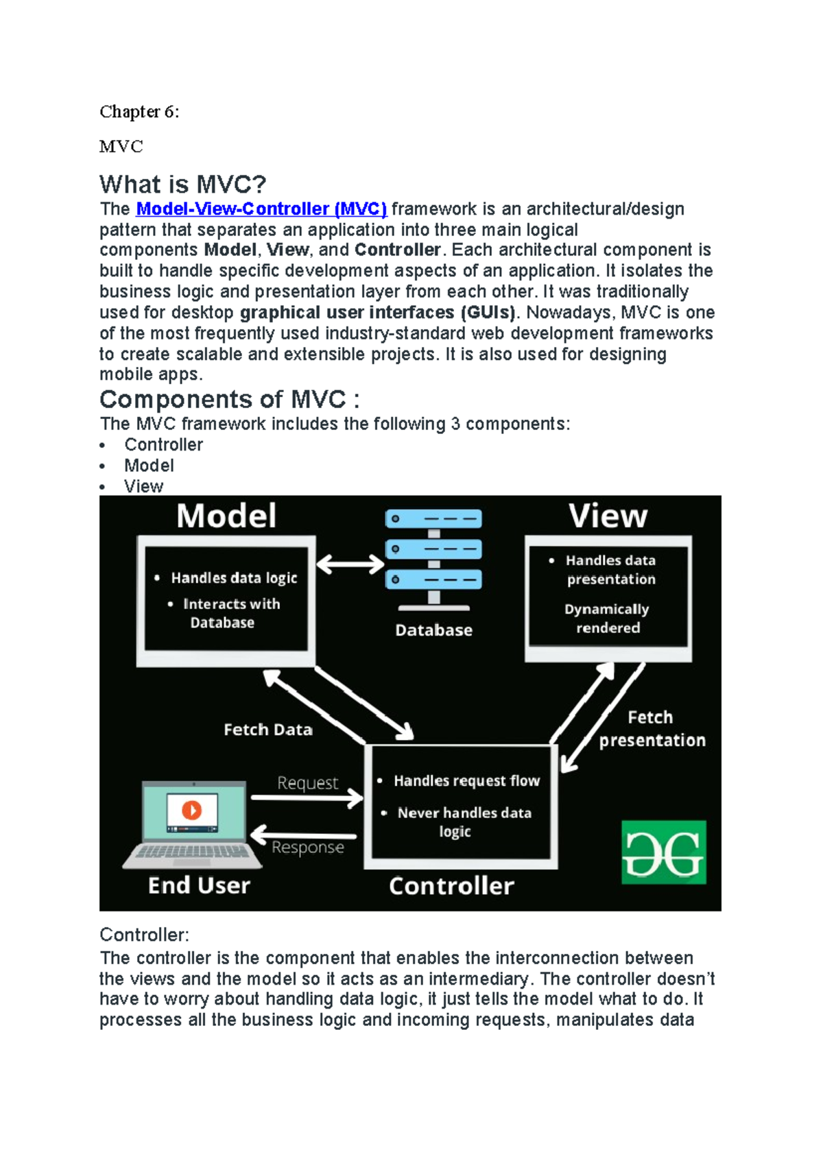 Data analytics and visulation - Chapter 6: MVC What is MVC? The Model-View-Controller (MVC ...