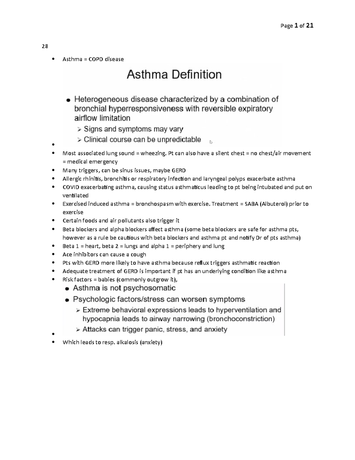 Chapter 28 Notes - 28 Asthma = COPD disease Most associated lung sound ...