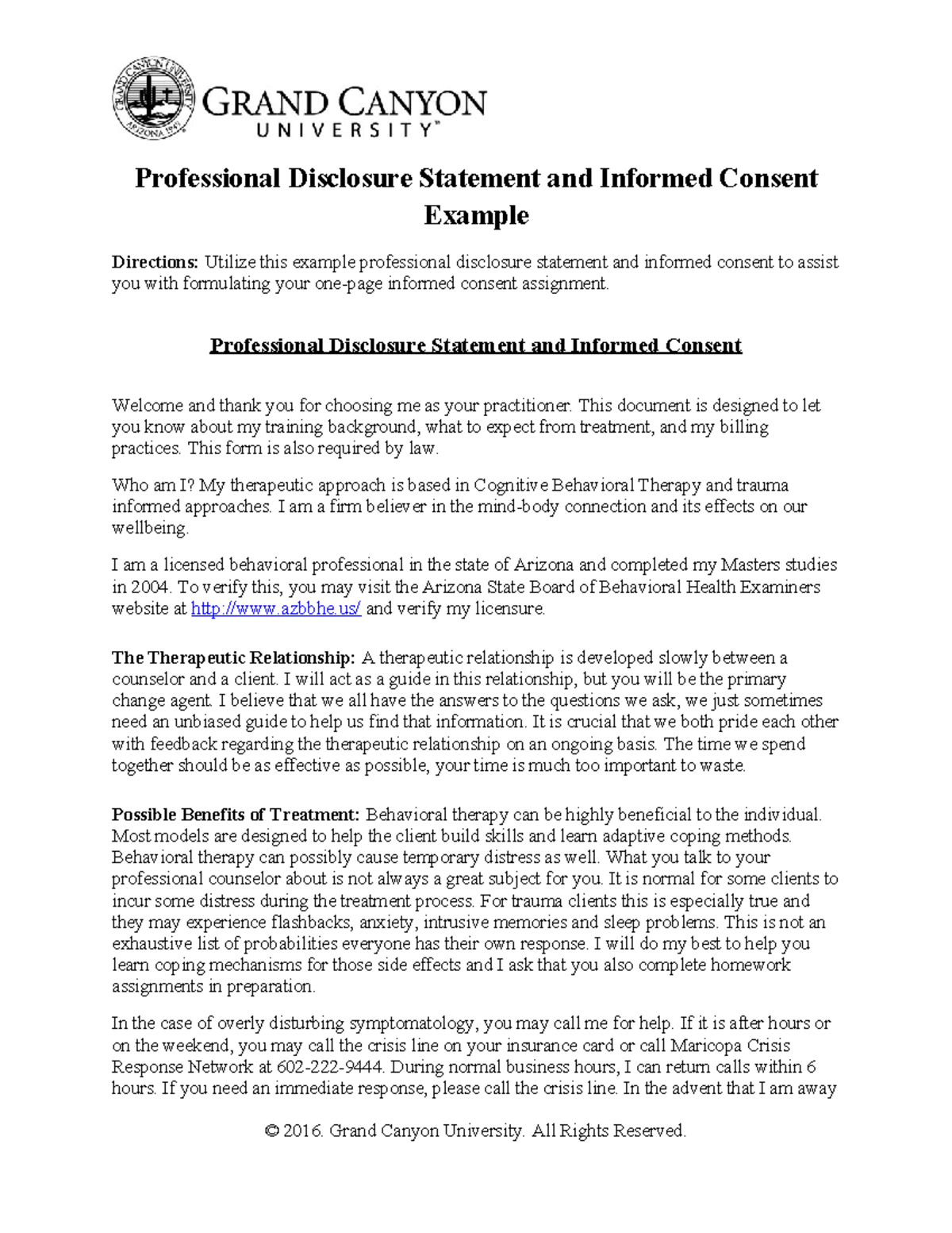 BHS-440 - Professional Disclosure Statement and Informed Consent ...