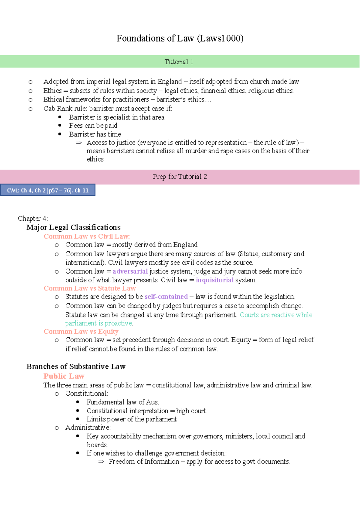 Foundations of Law copy - Foundations of Law (Laws1000) o Adopted from ...