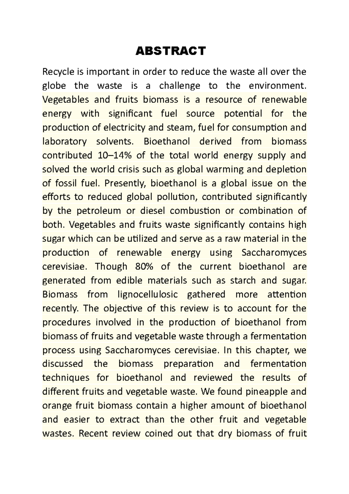 Abstract - i need free - ABSTRACT Recycle is important in order to ...