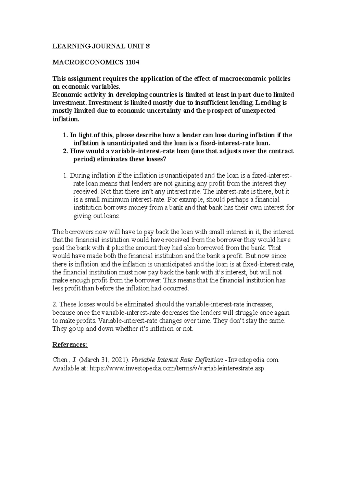 Learning Journal UNIT 8 - LEARNING JOURNAL UNIT 8 MACROECONOMICS 1104 This assignment requires ...