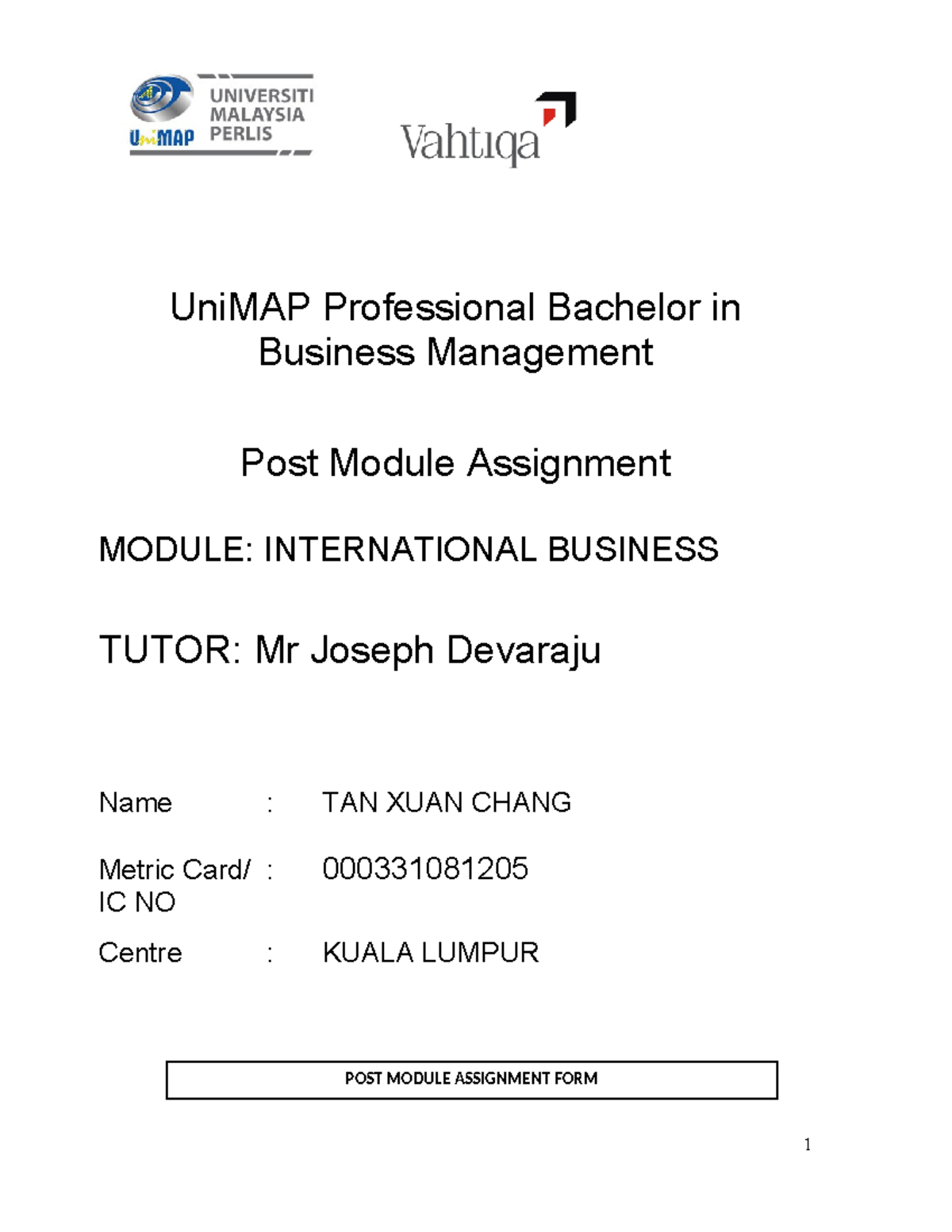 Unimap Third Assignment Completed - UniMAP Professional Bachelor in Business Management Post ...