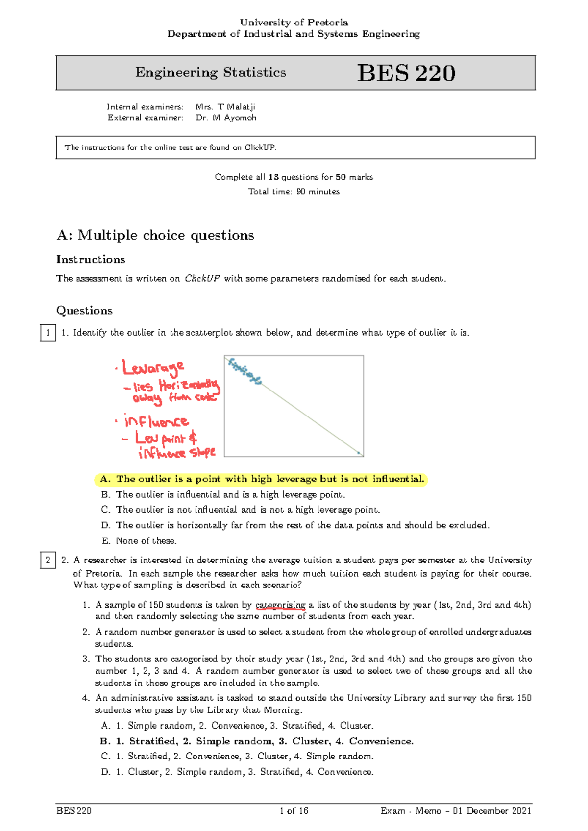 2021 - BES 220 - Exam - Paper - University of Pretoria Department of ...
